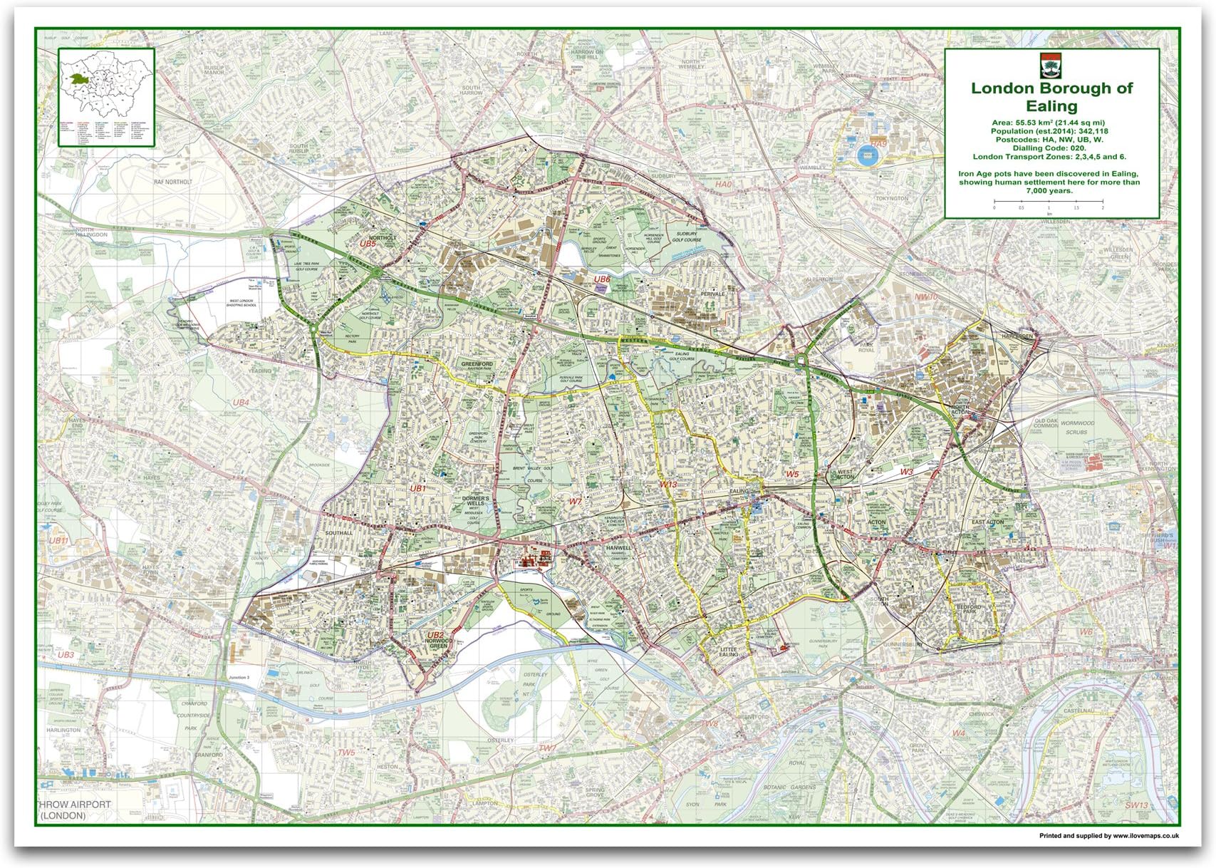 London Borough Map - Ealing - Size A0-84.1 x 118.9cm - Paper Laminated ...