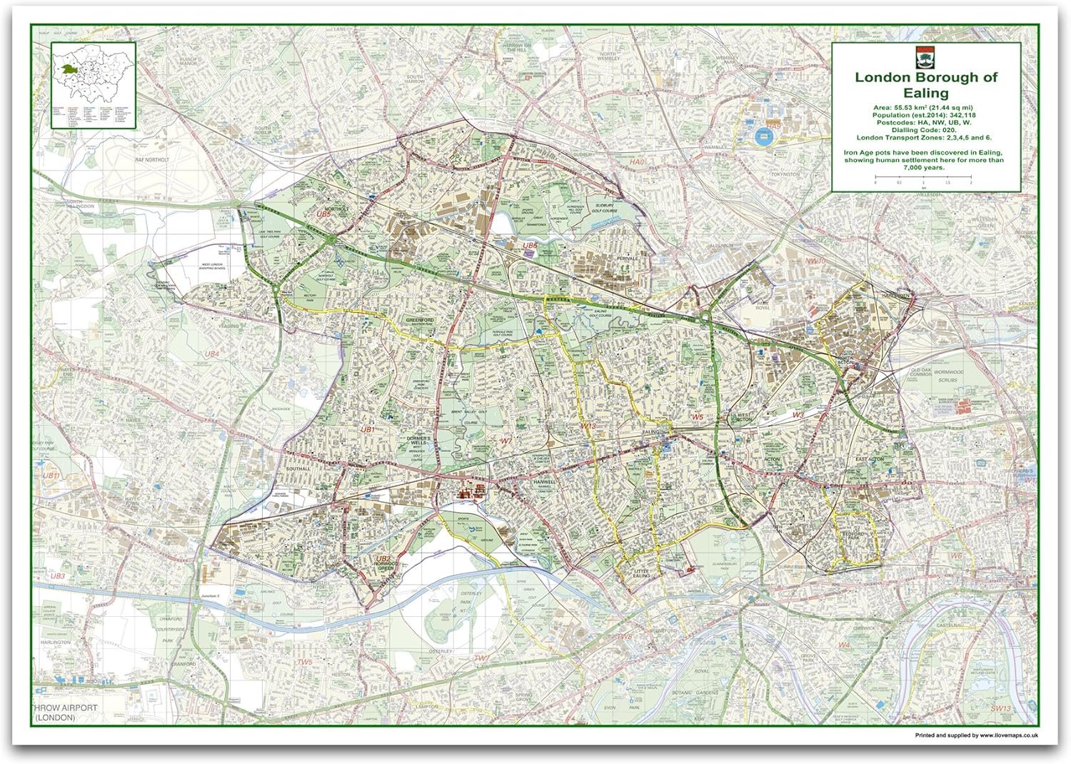 London Borough Map - Ealing - Size A0-84.1 x 118.9cm - Paper Laminated ...