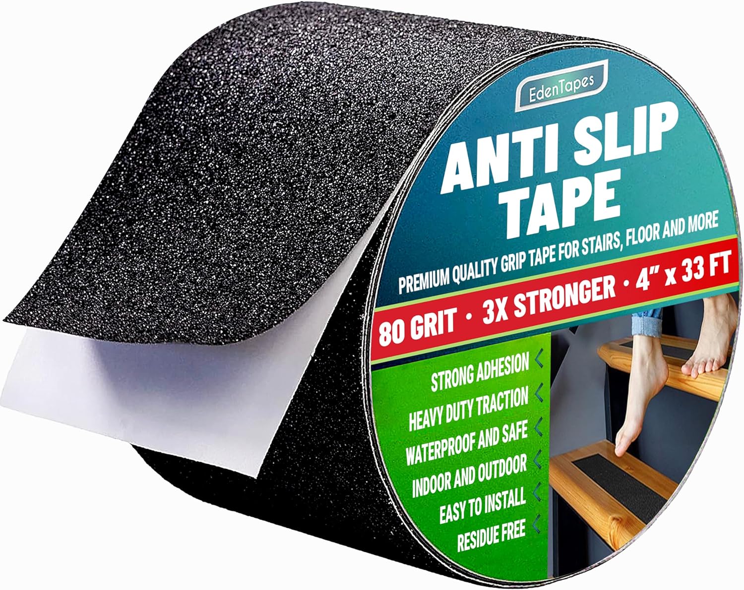 EdenProducts Heavy Duty Anti Slip Traction Tape, 4 Inch x 33 Foot Grip ...
