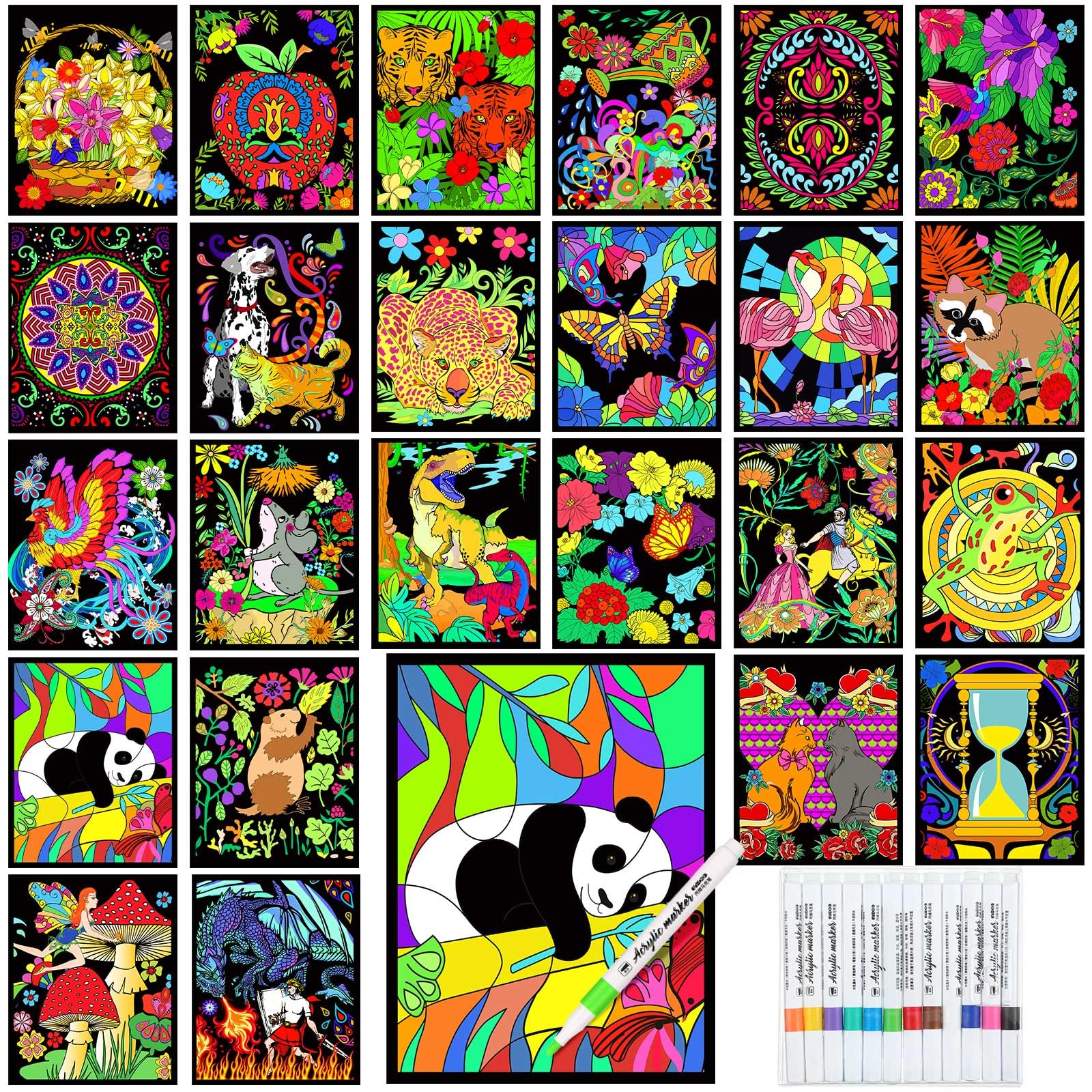 Amazon.com: Zhanmai Pack of 48 Velvet Coloring Posters and Watercolor ...