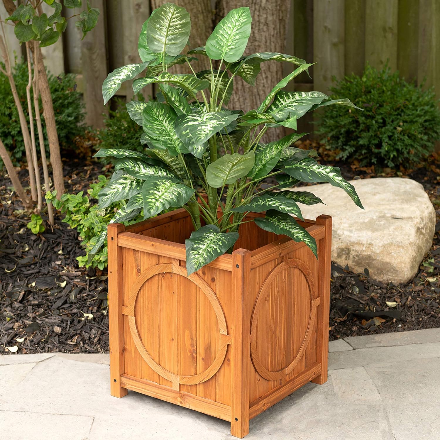 Amazon.com: Leisure Season Hampton Square Wooden Planter, Brown ...