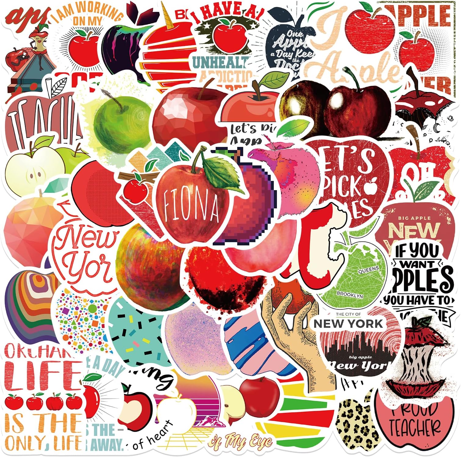 Amazon.com: 50 PCS Apple Stickers,Cute Fruit Stickers,Red Aesthetic ...