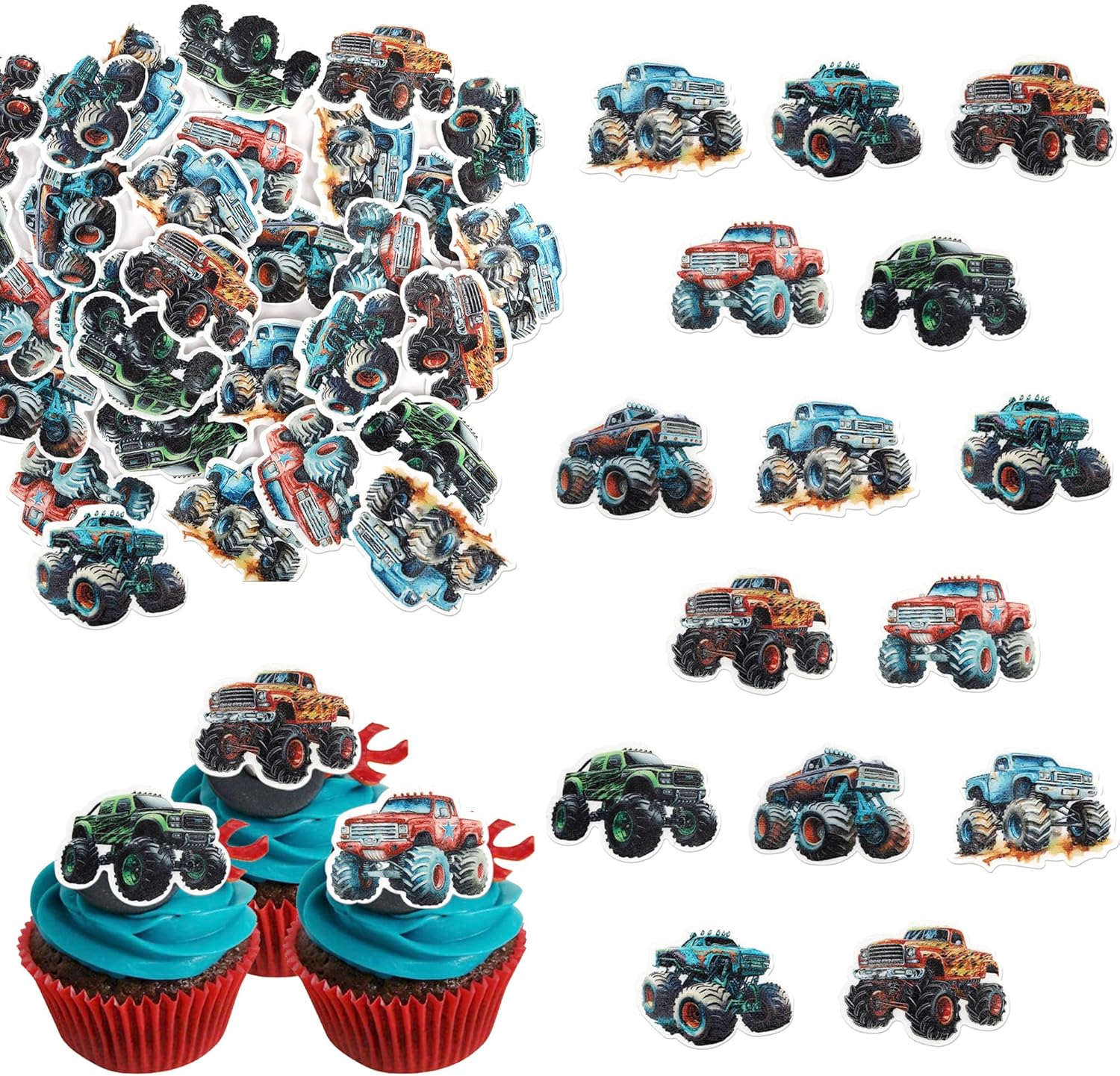 Amazon.com: 60 PCS Edible Truck Car Cupcake Toppers Edible Monster ...