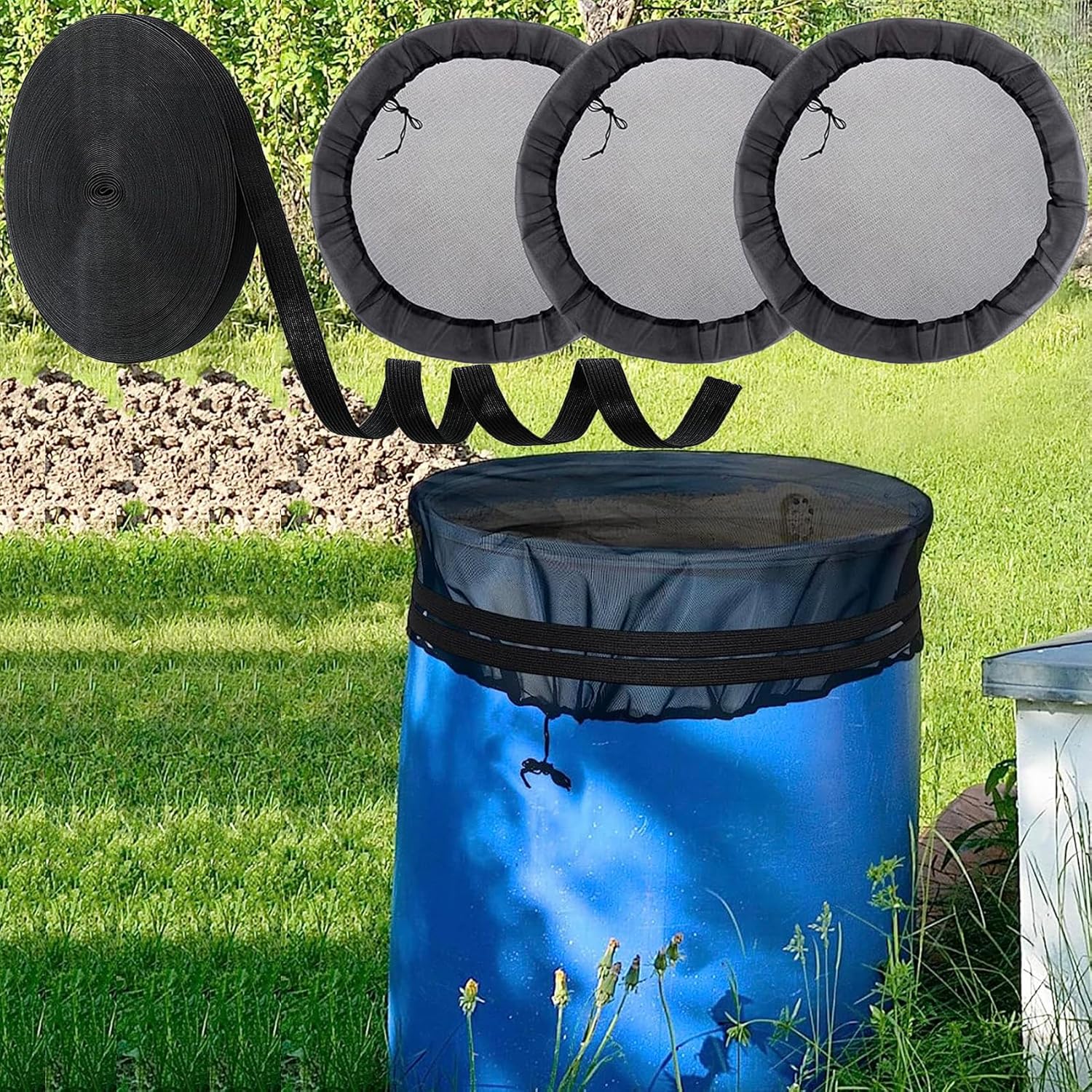 Amazon.com : Enhanced Rain Barrels Mesh Cover Set 3 Pcs Mesh 39 ...