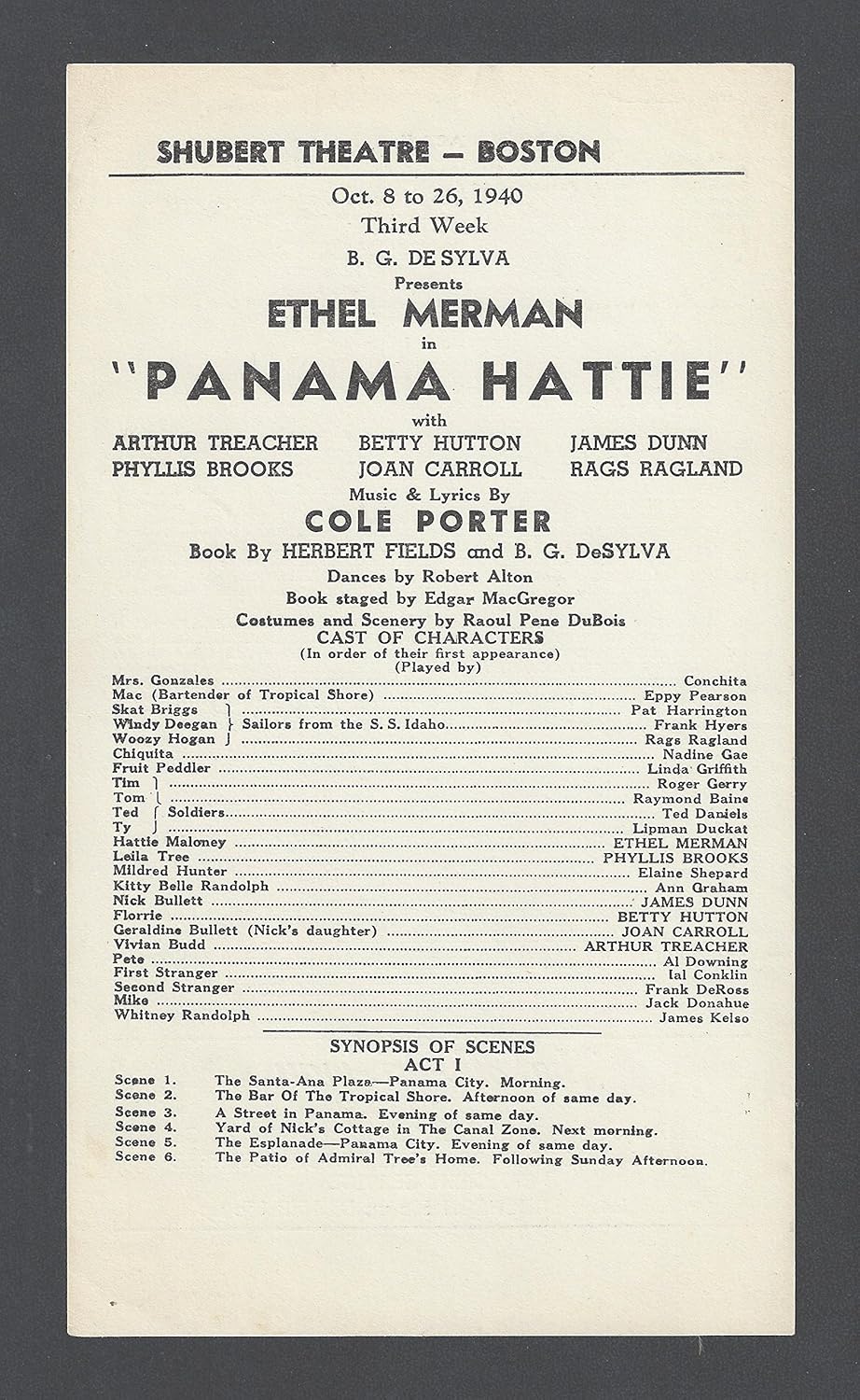 Ethel Merman "PANAMA HATTIE" Cole Porter / Betty Hutton 1940 Boston ...