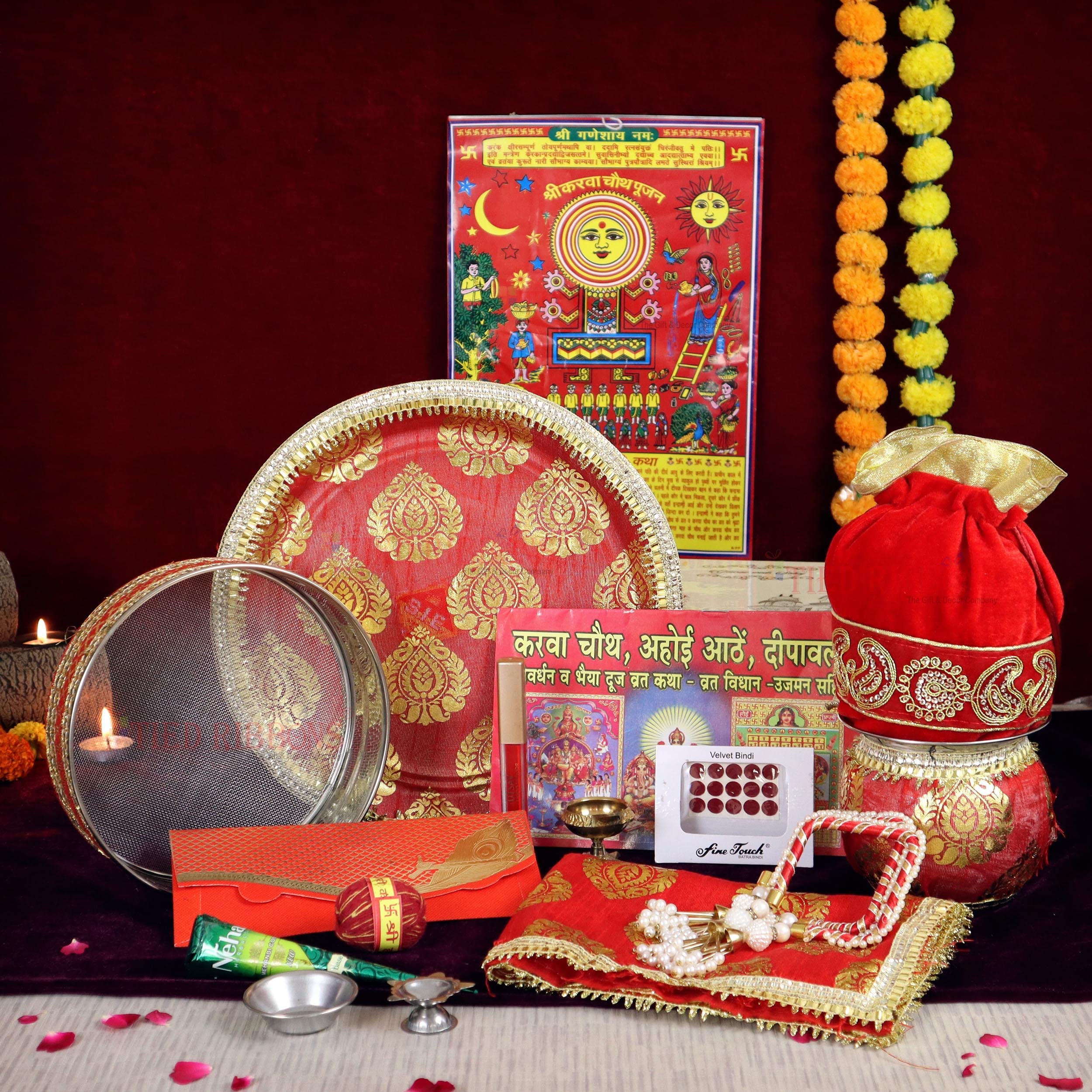 Buy TIED RIBBONS Karwa Chauth Pooja Thali Set Combo (Decorated Thali ...