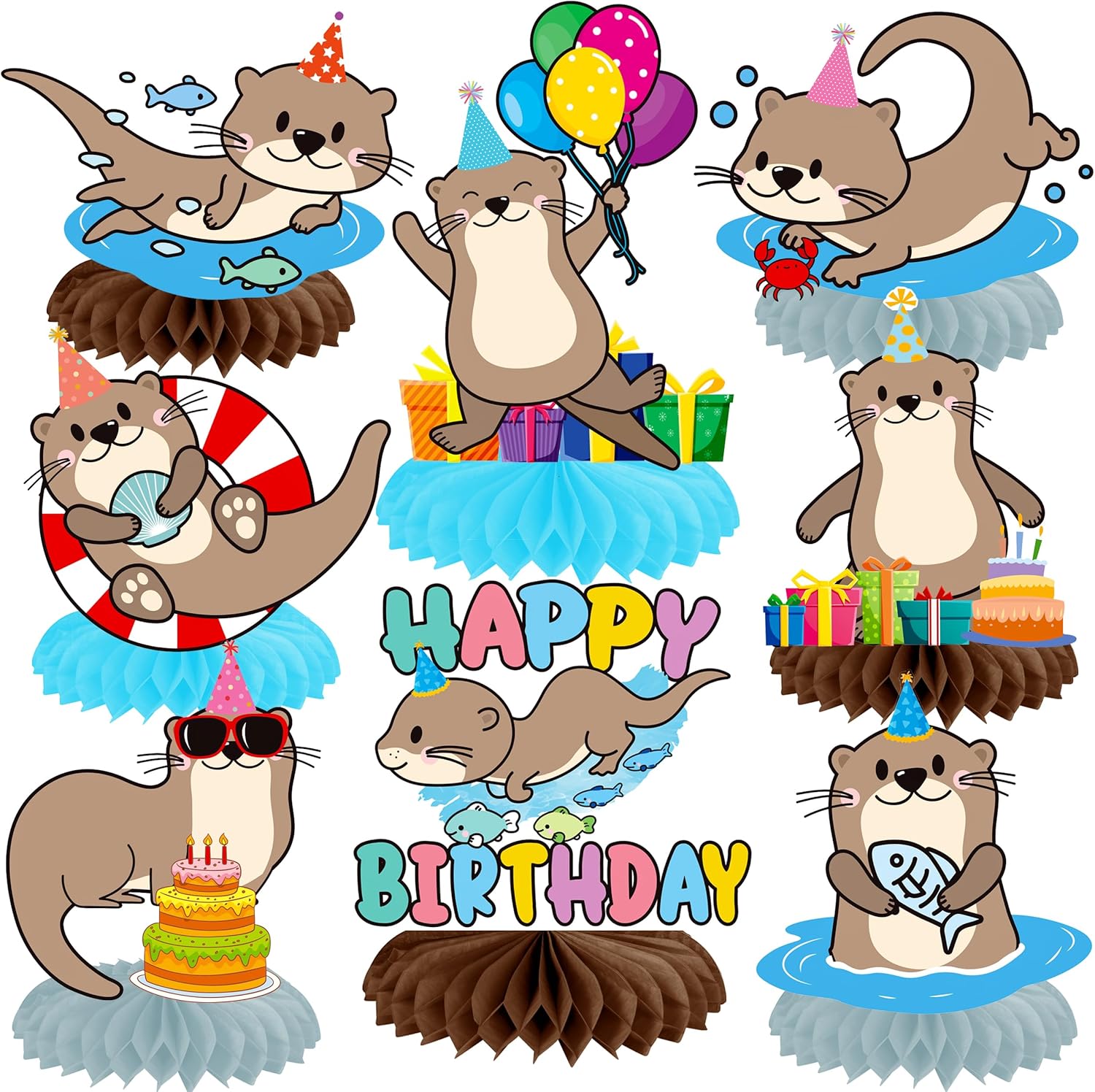 Amazon.com: 11pcs Sea Otter Party Honeycomb Centerpieces Cute Otter ...