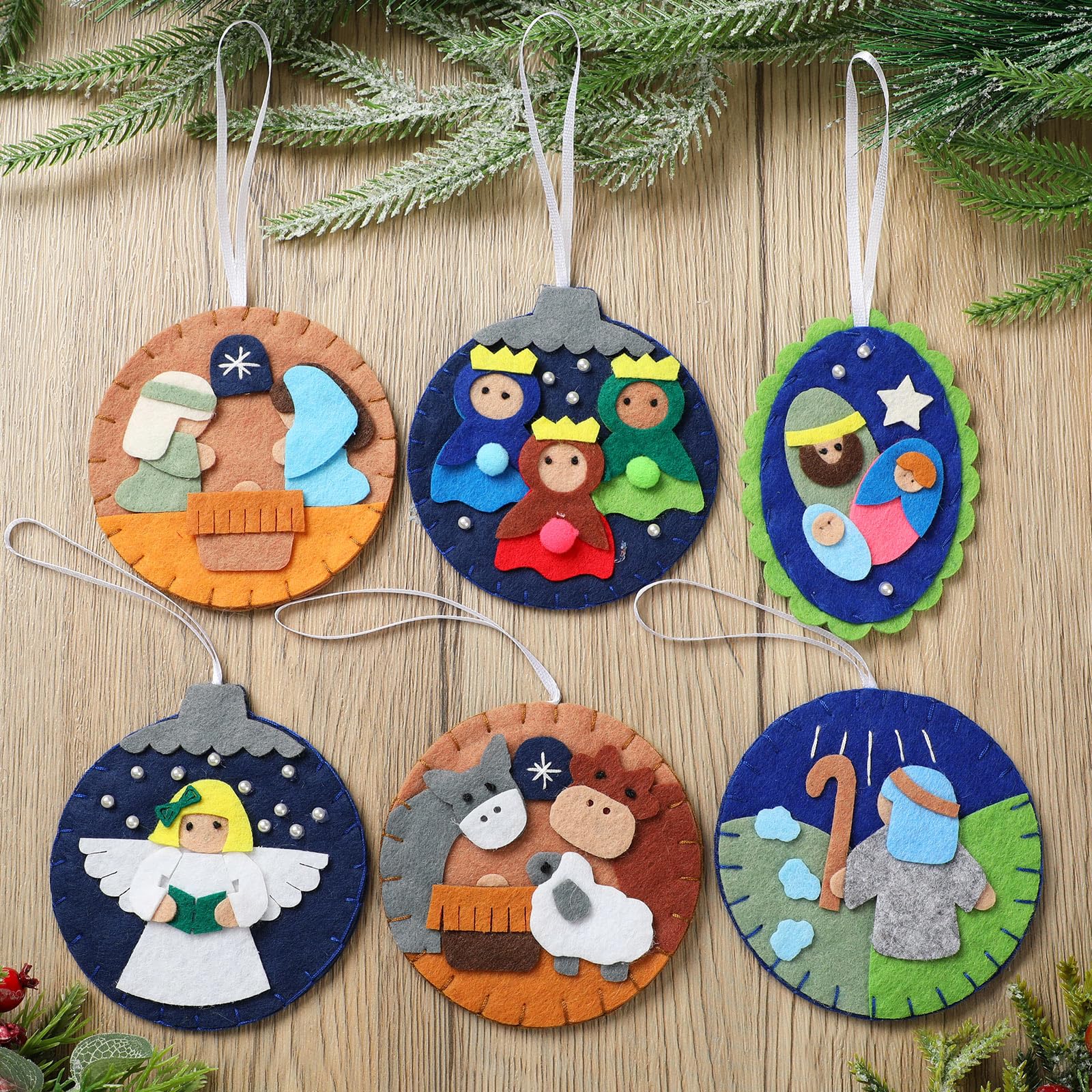 Amazon.com: Syhood 6 Pcs Christmas Felt Nativity Scene Ornaments ...
