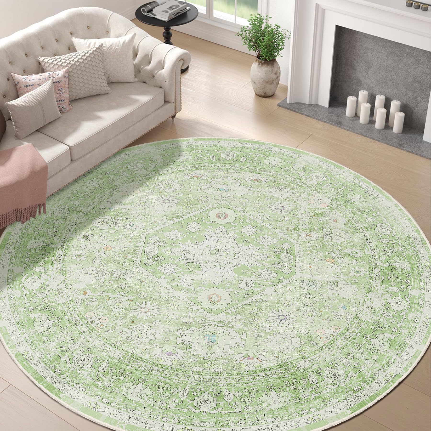 Amazon.com: MUJOO Round Rugs 9ft,Green Circle Area Rug Washable,Girls ...