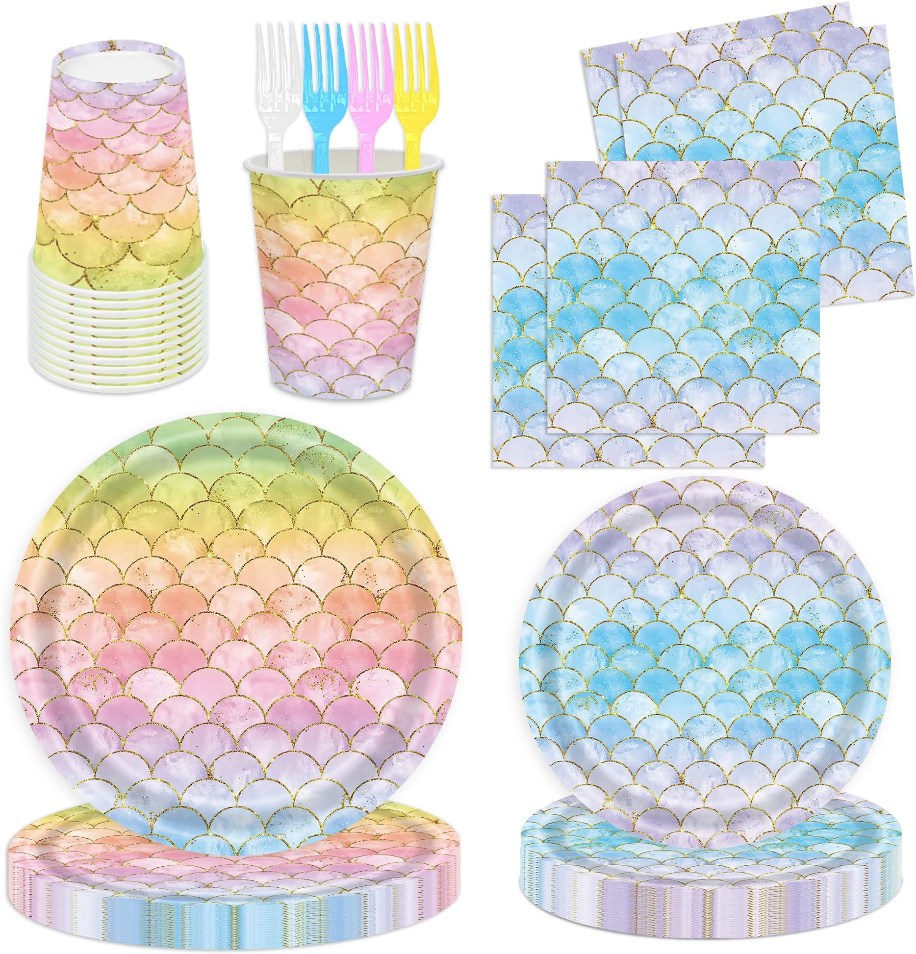 Amazon.com: 120PCS Mermaid Party Tableware Set Mermaid Birthday Party ...