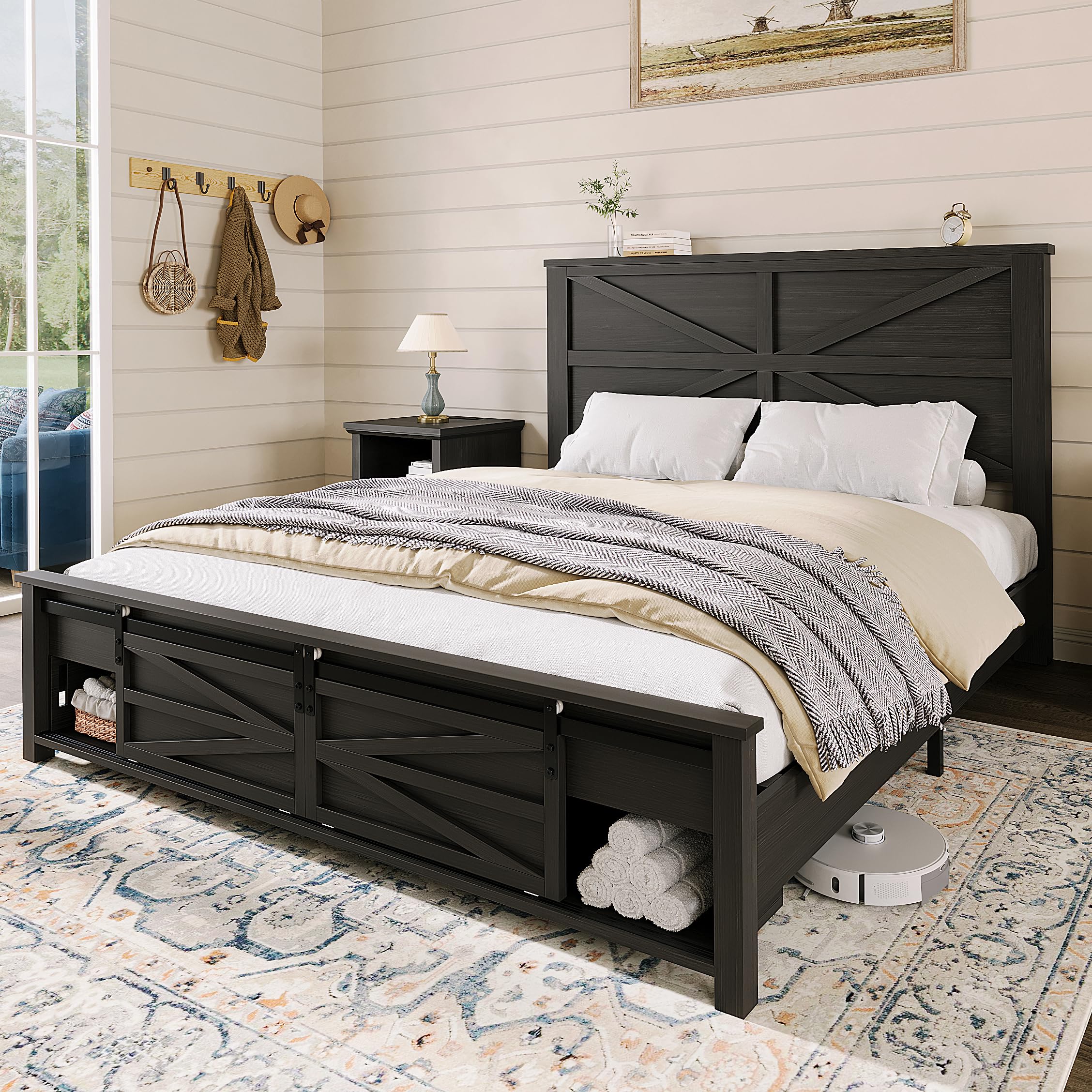 Amazon.com: AMERLIFE 48.8" Farmhouse Wood Bed Frame Full Size with ...