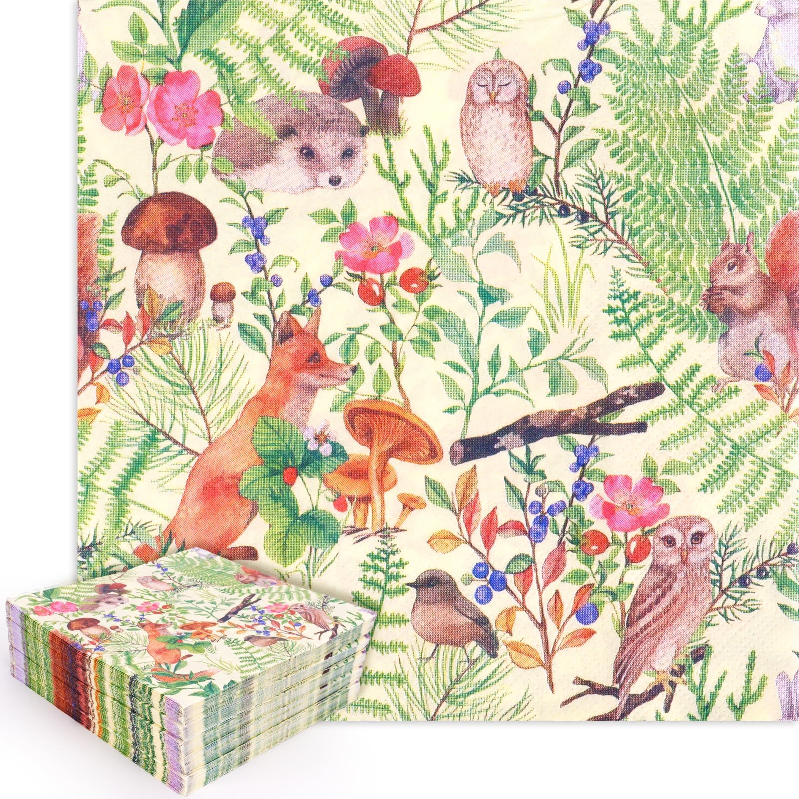 100PCS Forest Paper Napkins Woodland Baby Shower Decorations Disposable ...