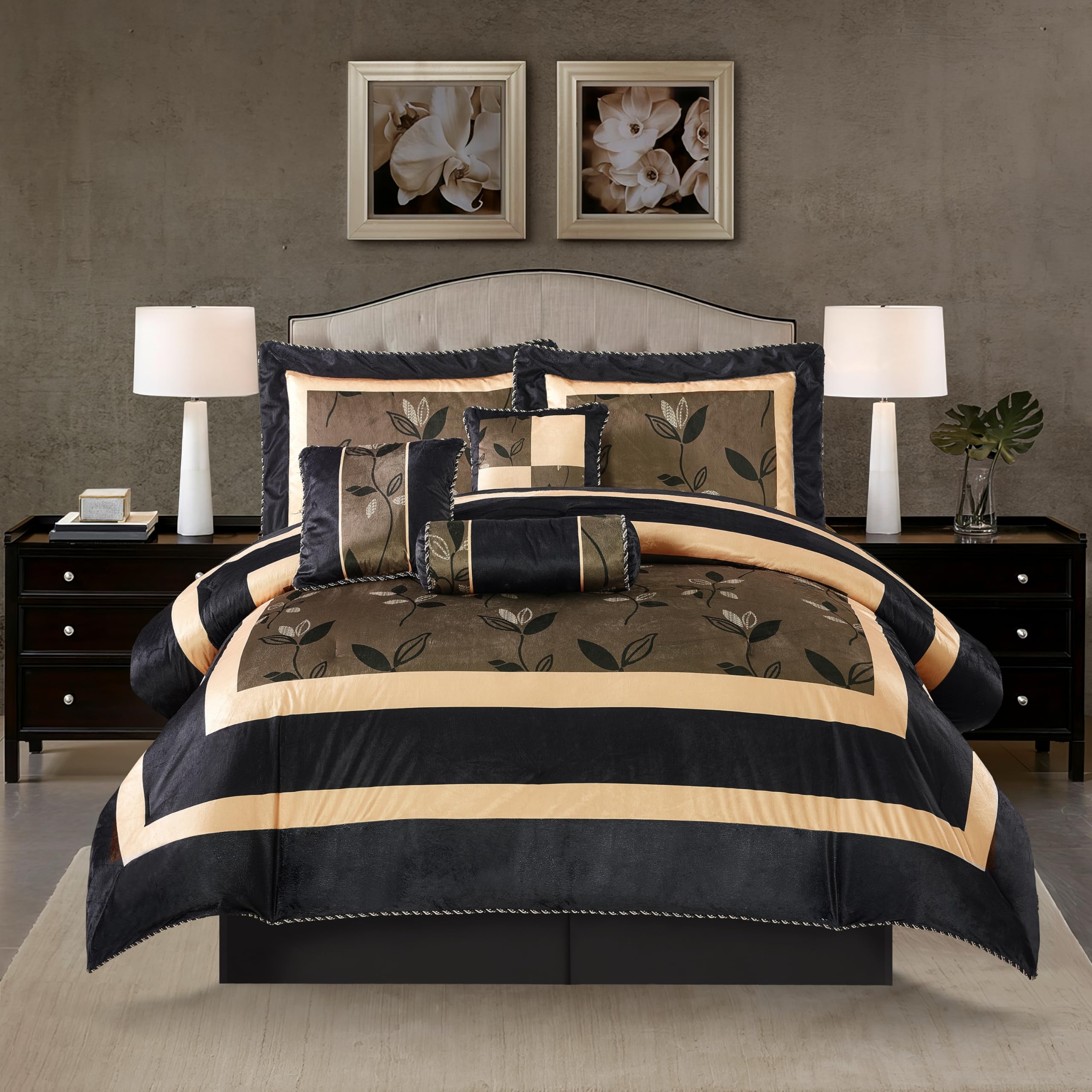 Amazon.com: Stratford Park Elegant Leaves 7-Piece Comforter Bedding Set ...