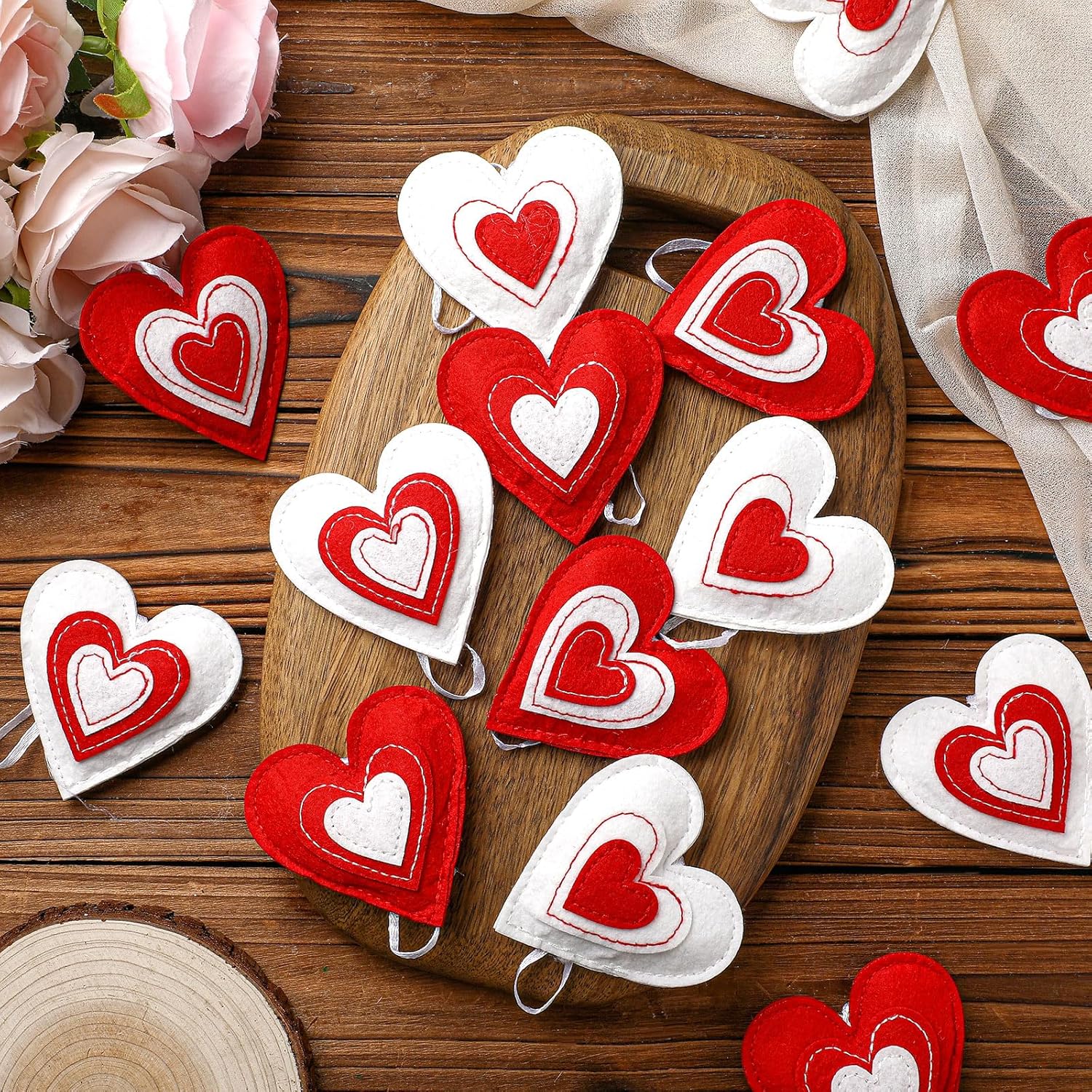 Amazon.com: HunnmingRe 24 Pcs Valentine Felt Heart Ornaments for Tree ...