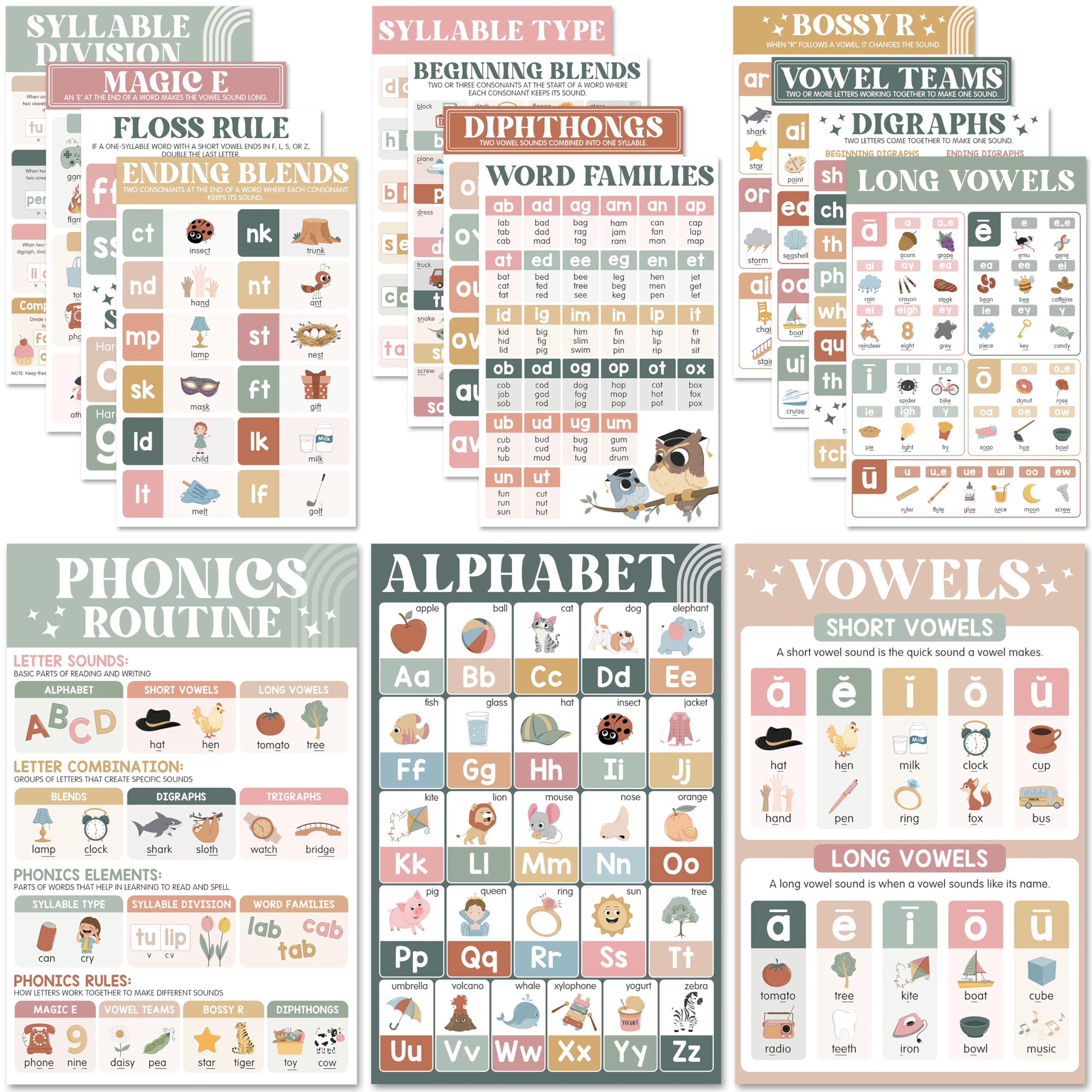 Snapklik.com : BEAWART 15 Pcs Boho Phonics Posters For Classroom