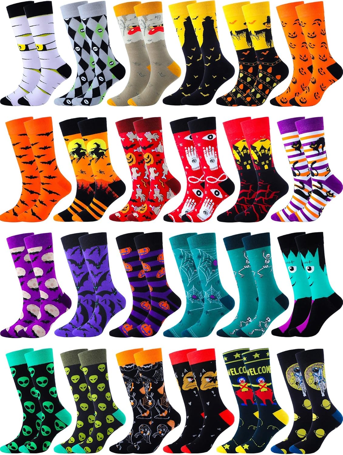 Amazon.com: 24 Pairs Halloween Socks for Women and Men Novelty Crew ...