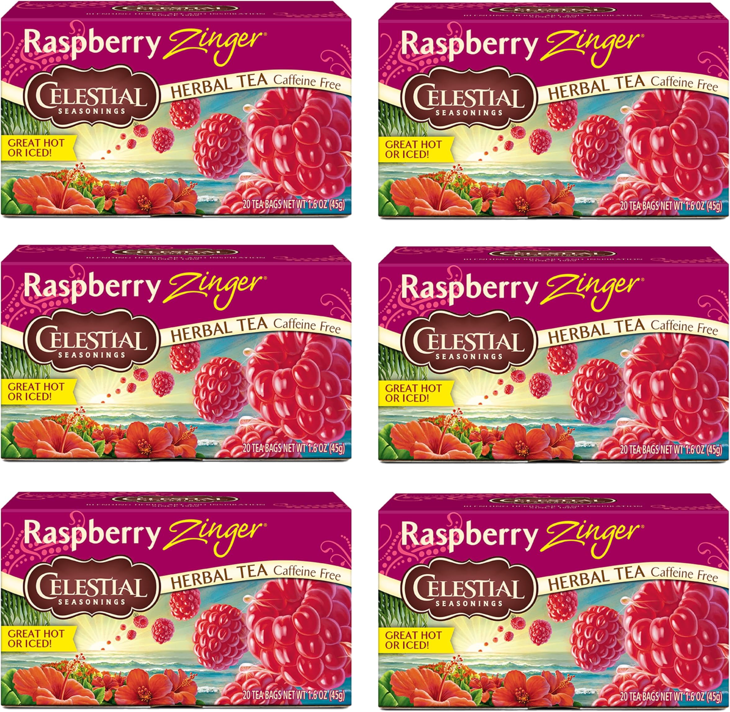 Amazon.com : Celestial Seasonings Raspberry Zinger Herbal Tea, Caffeine ...