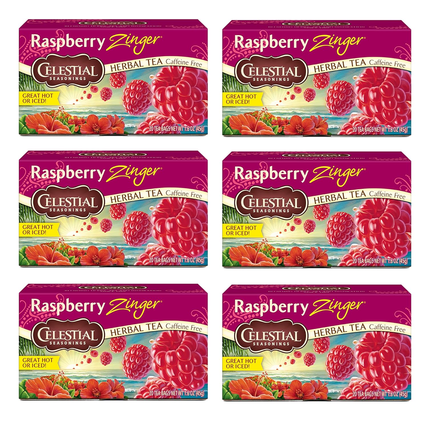 Amazon.com : Celestial Seasonings Raspberry Zinger Herbal Tea, Caffeine ...
