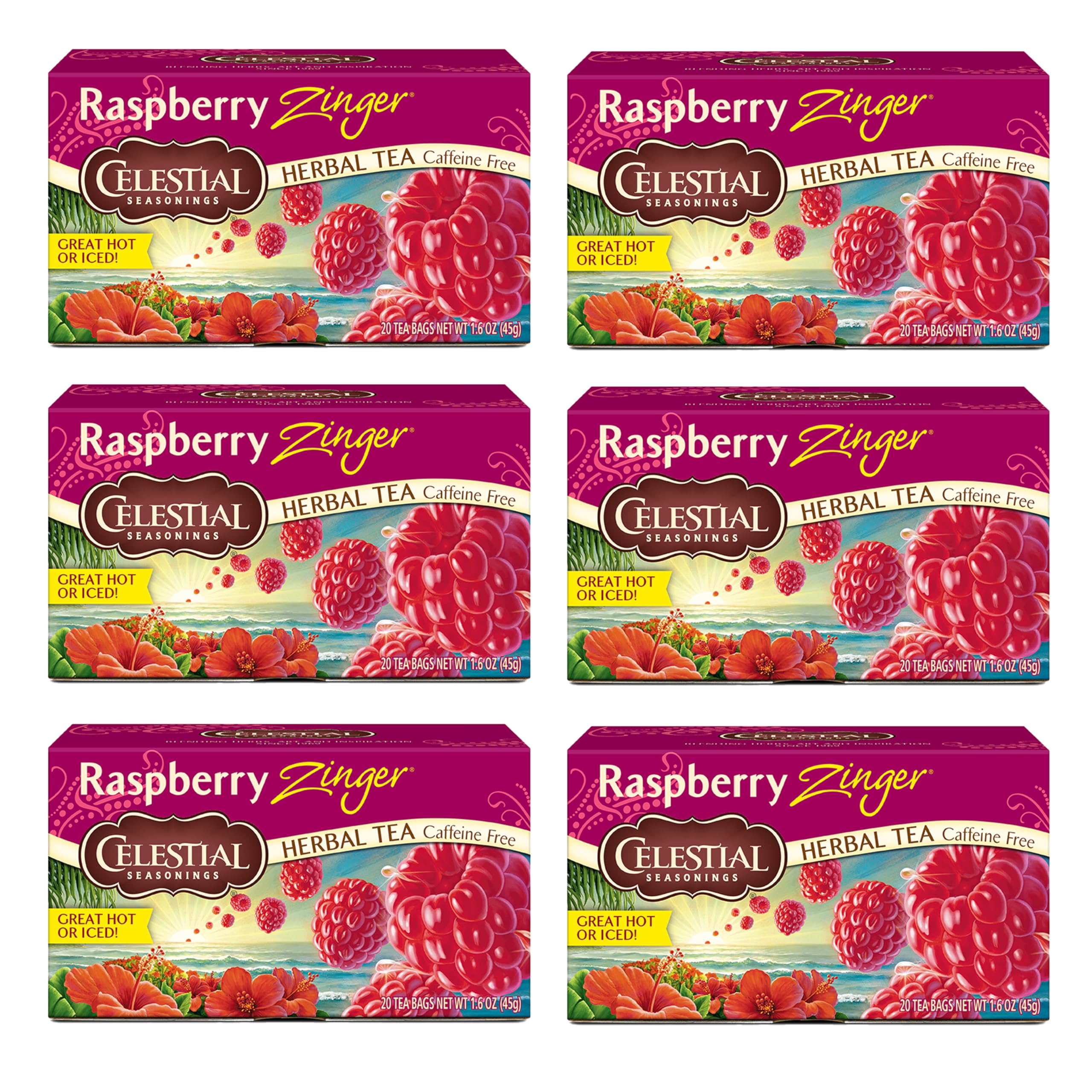 Amazon.com : Celestial Seasonings Raspberry Zinger Herbal Tea, Caffeine ...