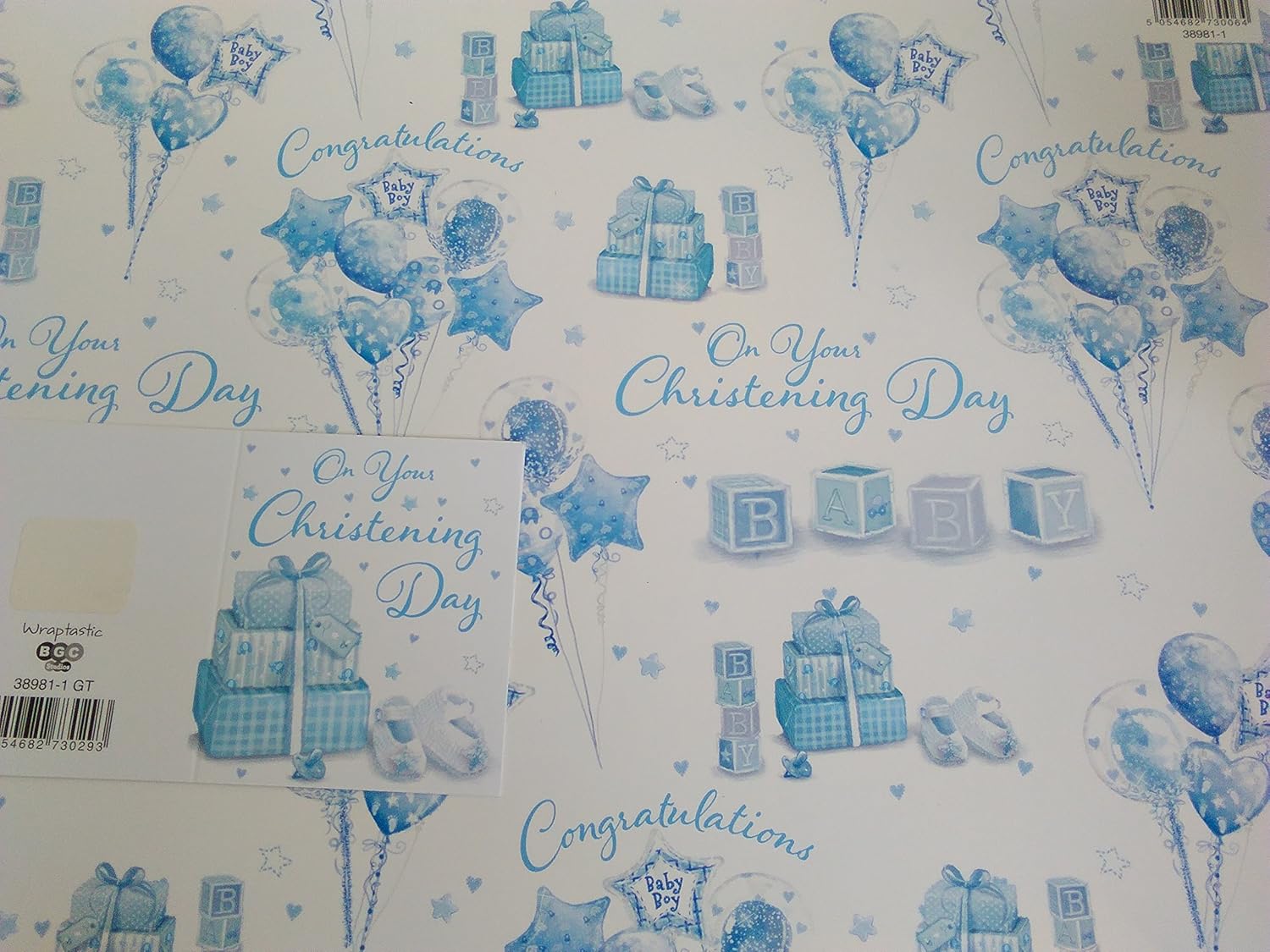 Wraptastic Boy White/Blue Balloons On Your Christening Day Wrapping ...
