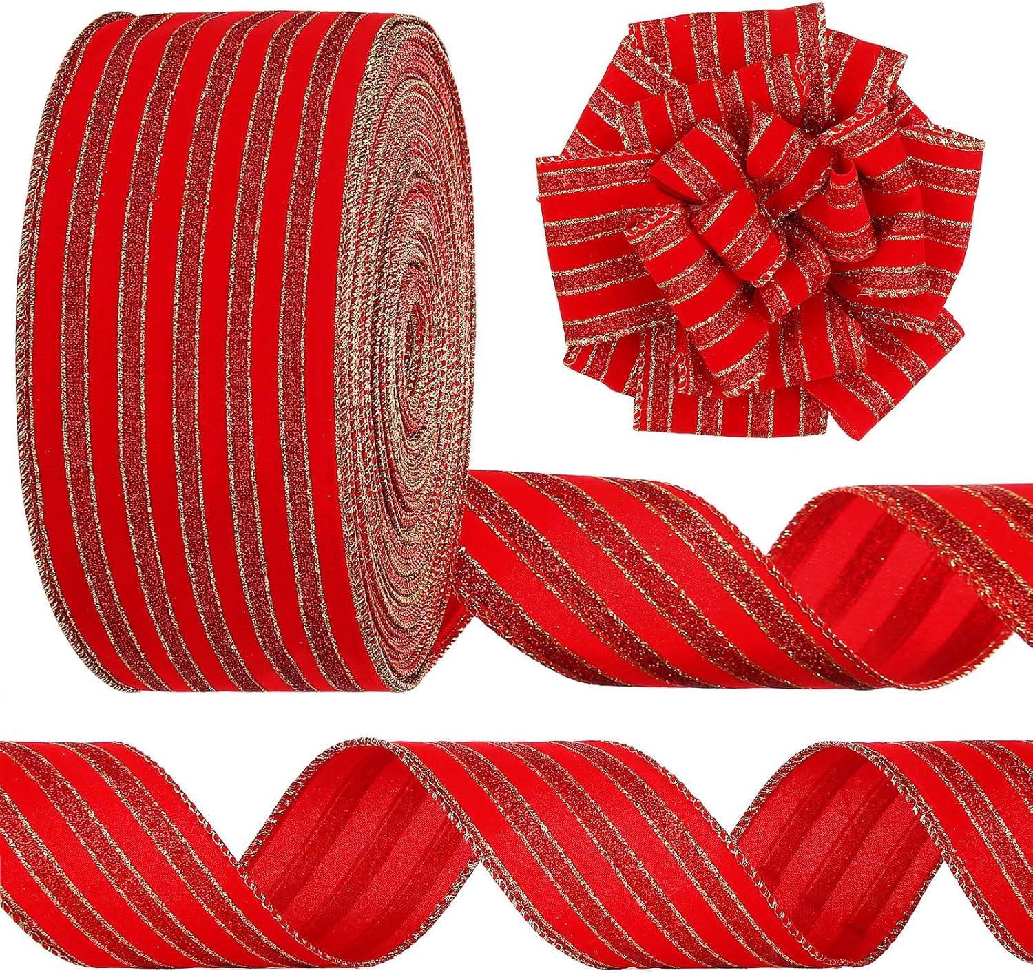 Amazon.com: Syhood Christmas Wired Velvet Ribbon with Gold Edge ...