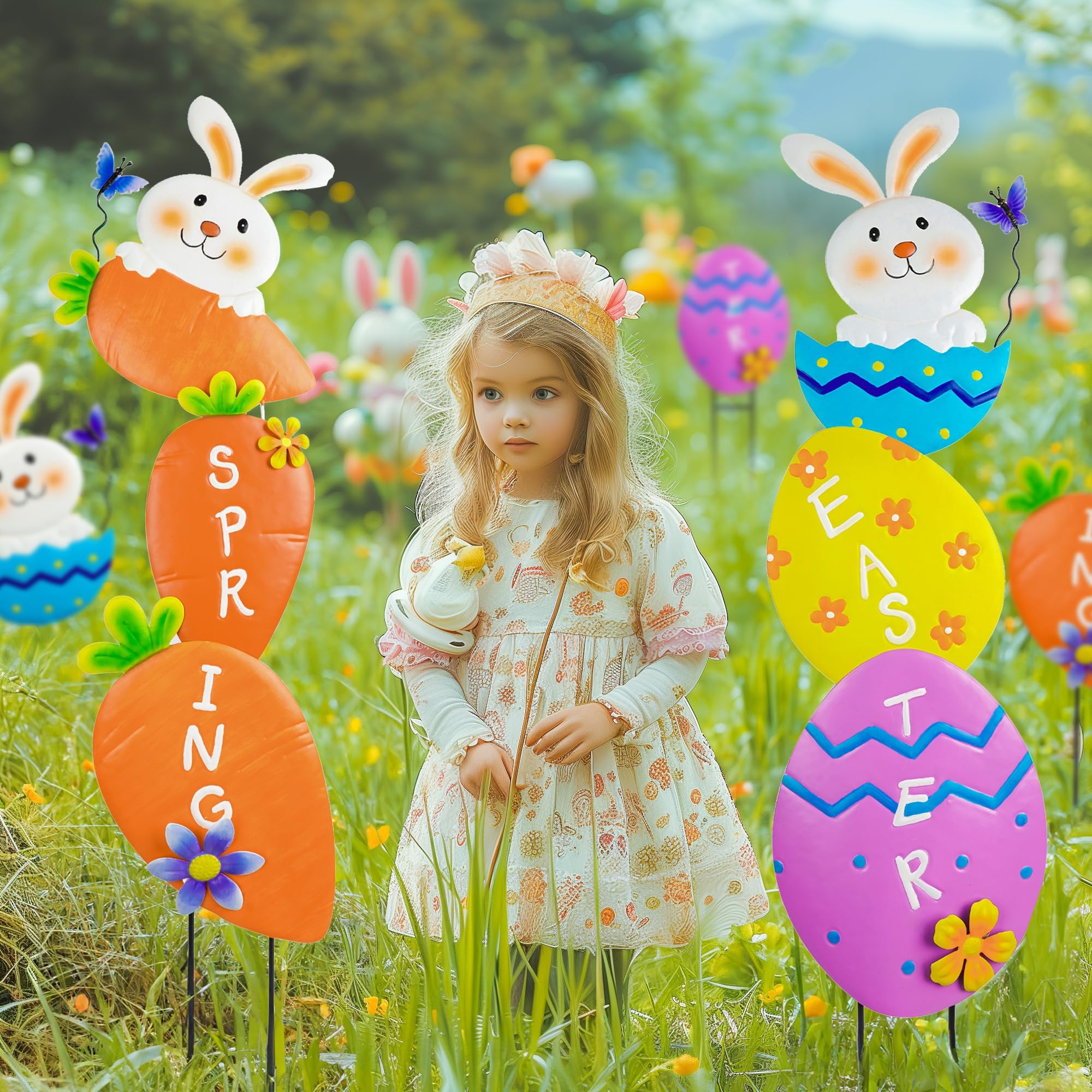 Amazon.com: Hourleey Set of 6 Easter Decorations Outdoor, Metal Bunny ...
