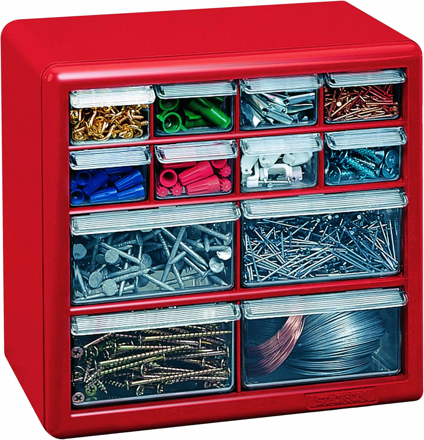Stack-On DSR-12 12 Drawer Parts Storage Organizer Cabinet, Red - Garage ...
