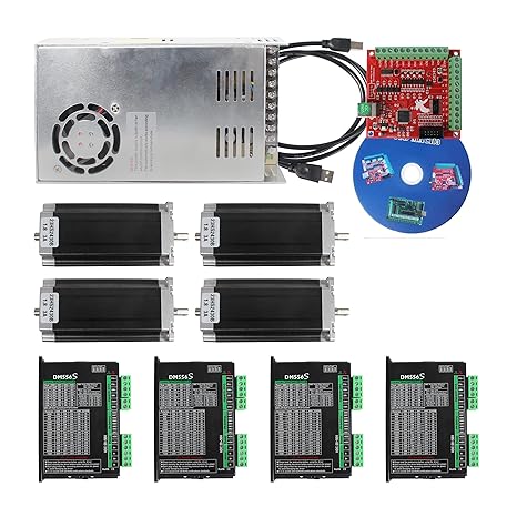 CNCTOPBAOS 4 Axis CNC Kit Nema23 Stepper Motor Driver Kit,425oz.in 3A 112mm Dual Shaft,4-Axis ...