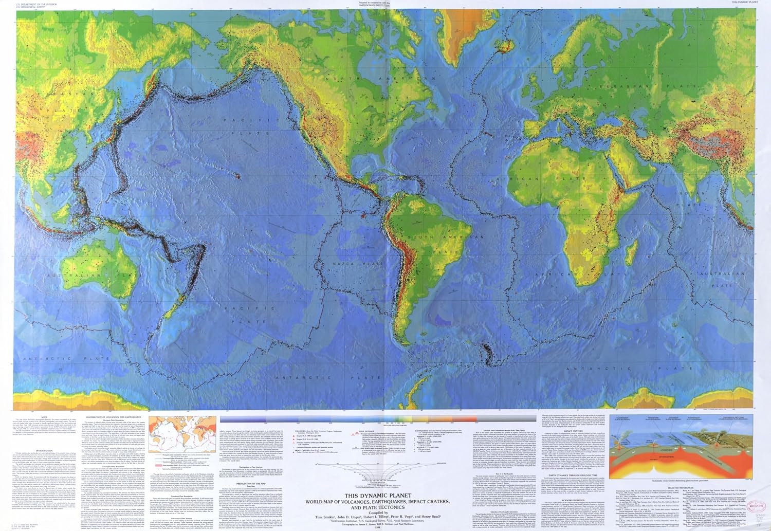 Amazon.com: Historic Prints 18" x 24" 1994 Map of World Volcanoes ...