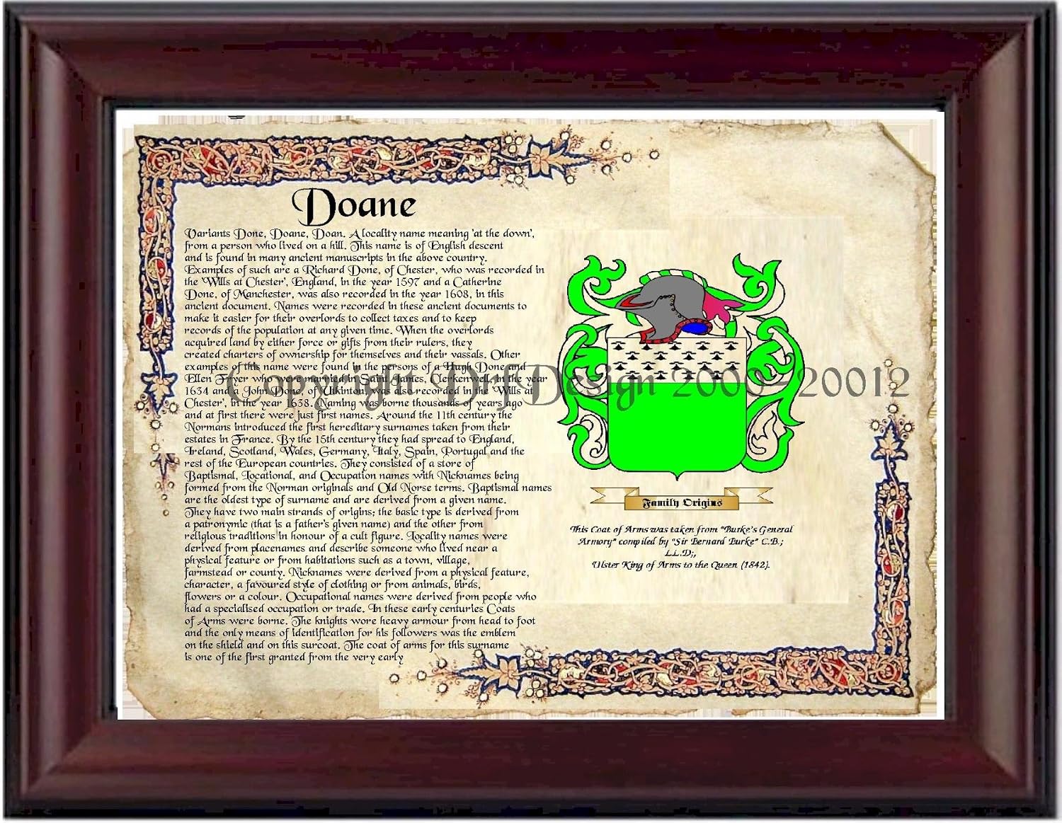 Amazon.com: Doane Coat of Arms/ Family Crest on Fine Paper and Family ...