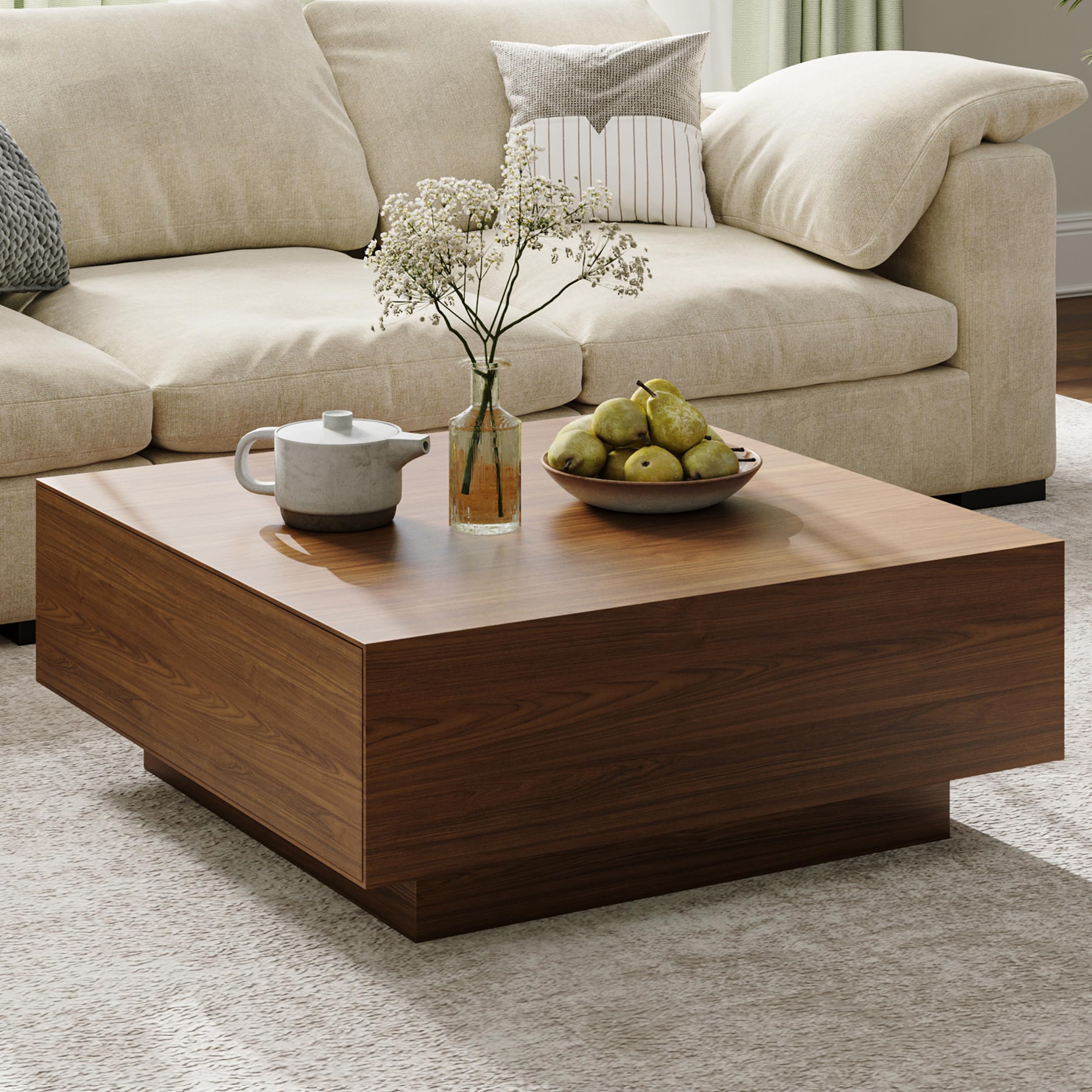 Amazon.com: Rectangle Coffee Table Natural Solid Wood,Modern Large ...