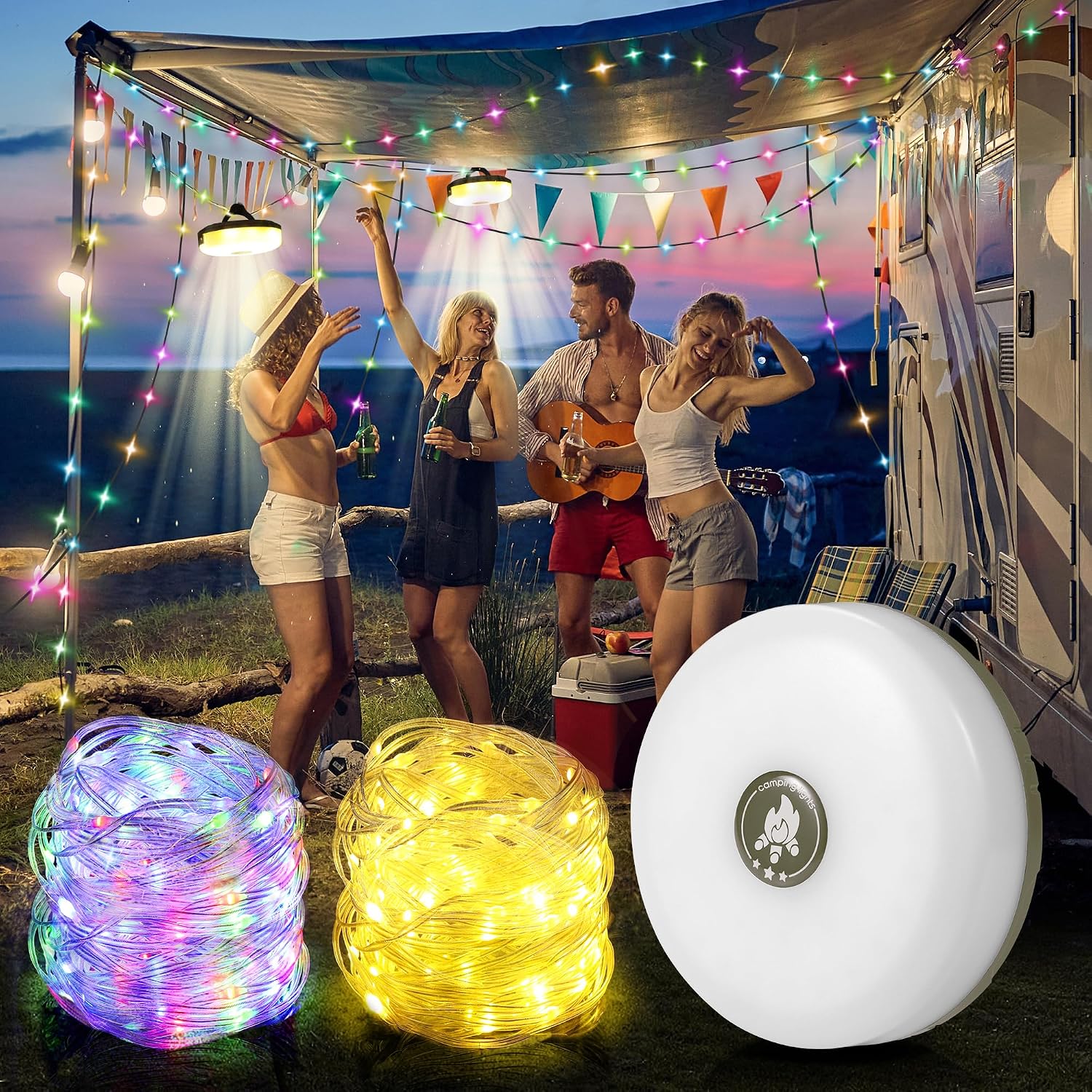 Toncoke Retractable Camping String Lights - 32FT 100 LEDs, USB-C ...
