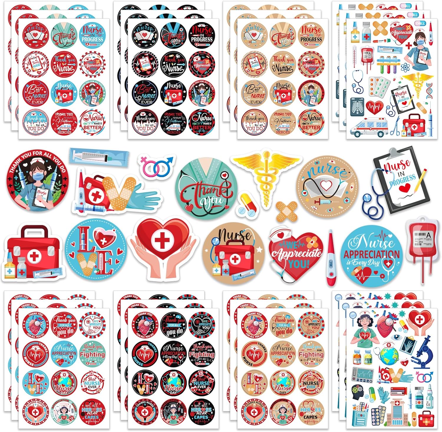 Amazon.com: HOWAF 300pcs Thank You Nurse Stickers,Nurse Themed Label ...
