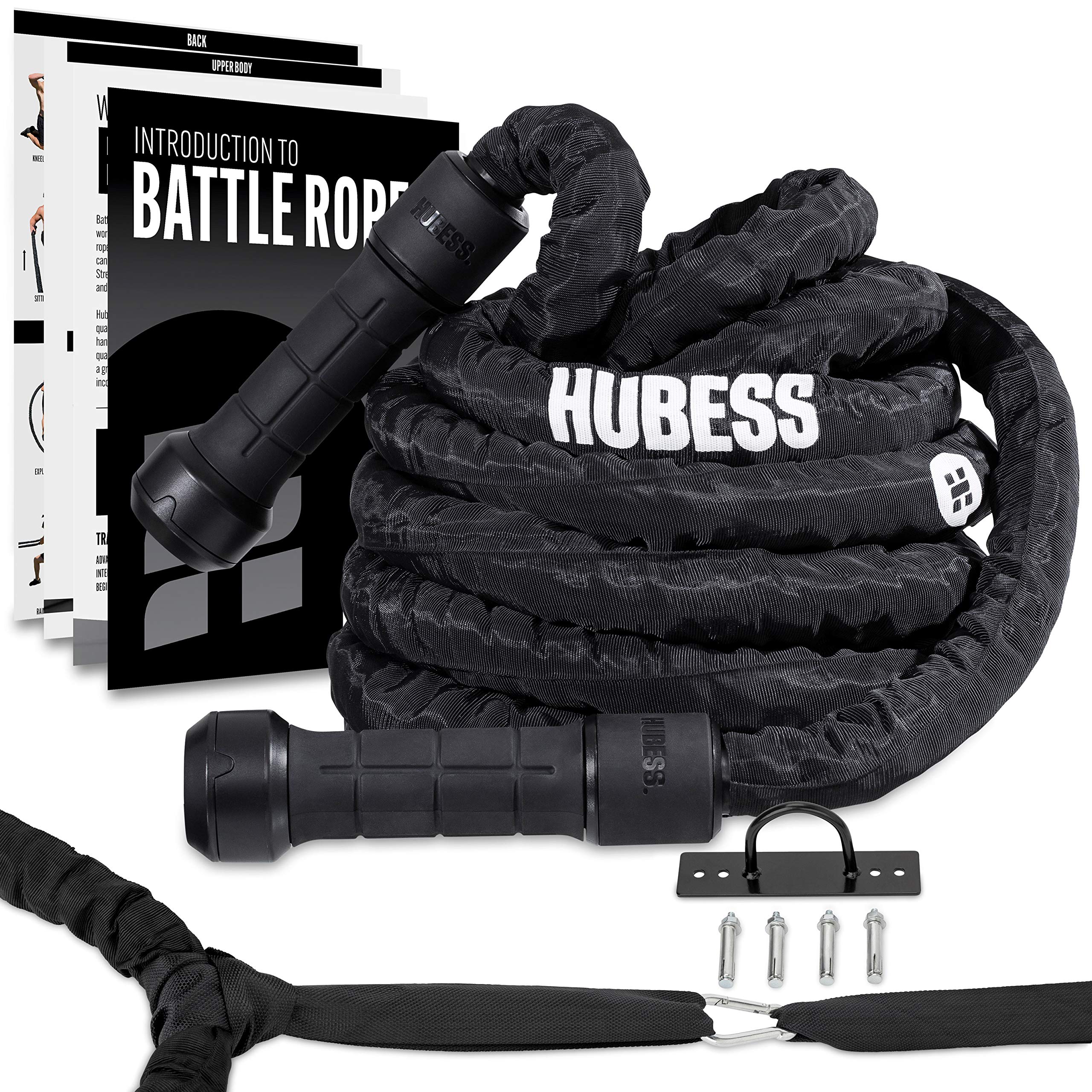 Battle Ropes with Anchor Strap and Wall Mount | Premium Non-Slip Handle ...