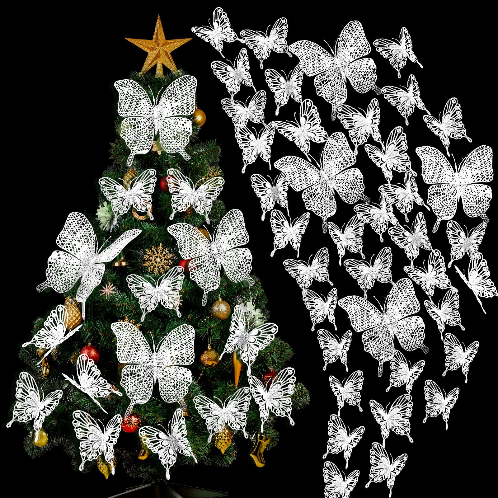 Canlierr 23 Pcs Glitter Butterfly Christmas Tree Decoration Butterfly ...