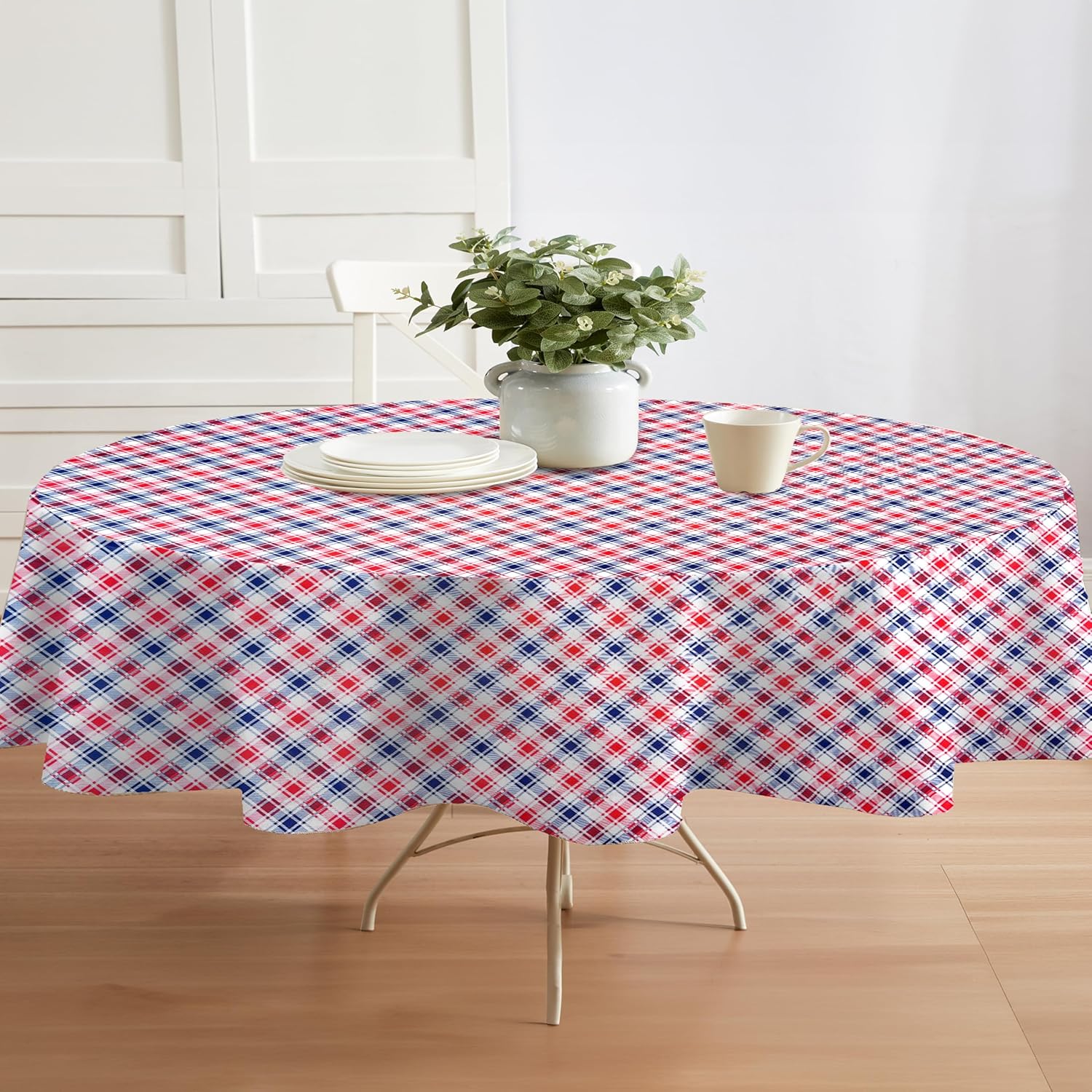 Amazon.com: Red, White and Blue Americana Gingham Vinyl Tablecloth – 52 ...
