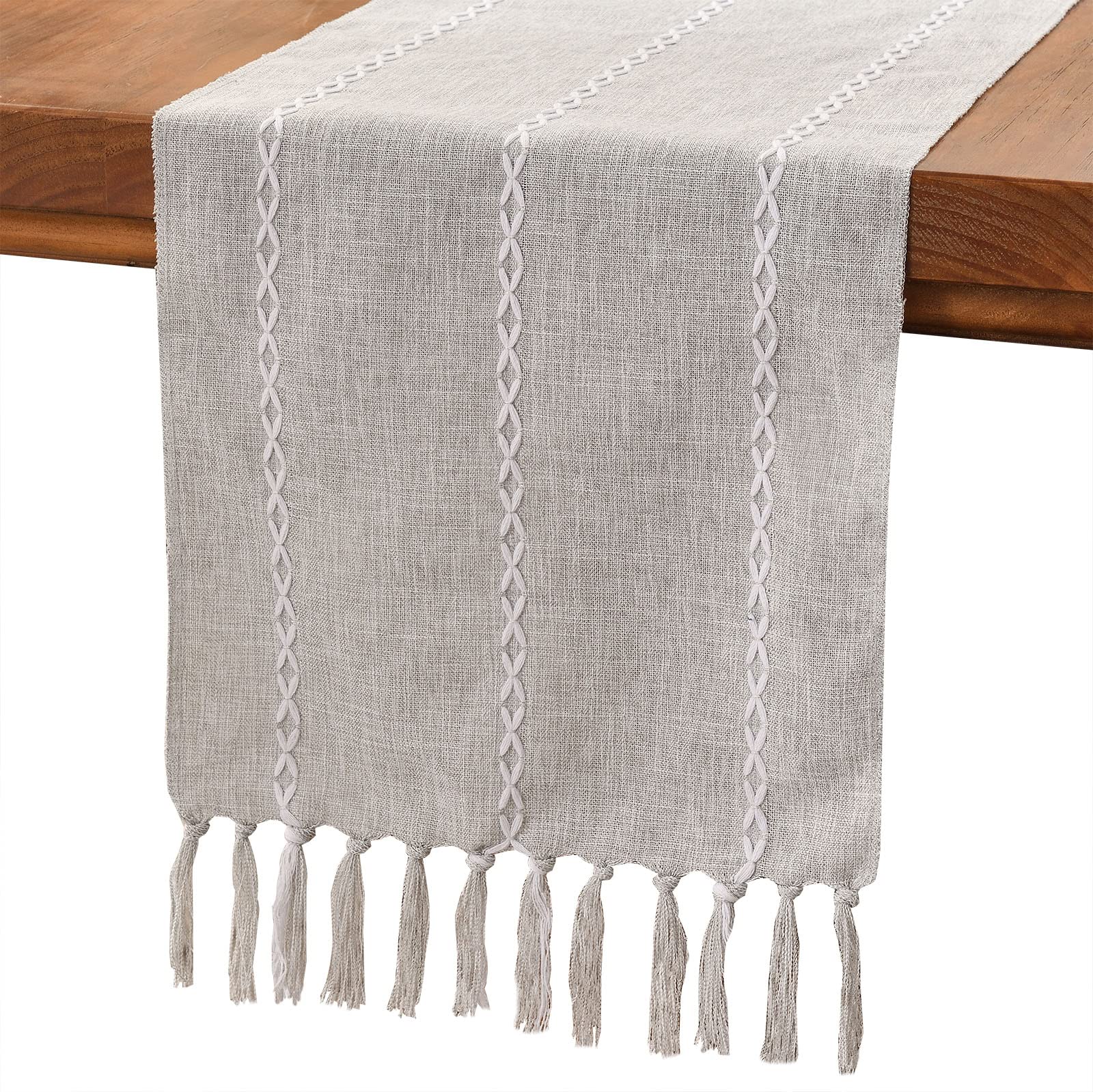 Wracra Cotton Linen Table Runner Farmhouse Style Grey Table Runner ...