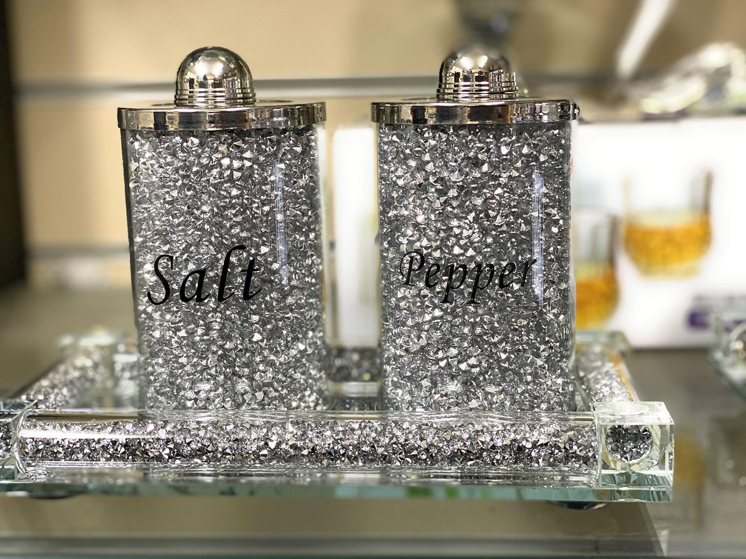 Bling crushed crystal salt and pepper set with tray : Amazon.co.uk ...