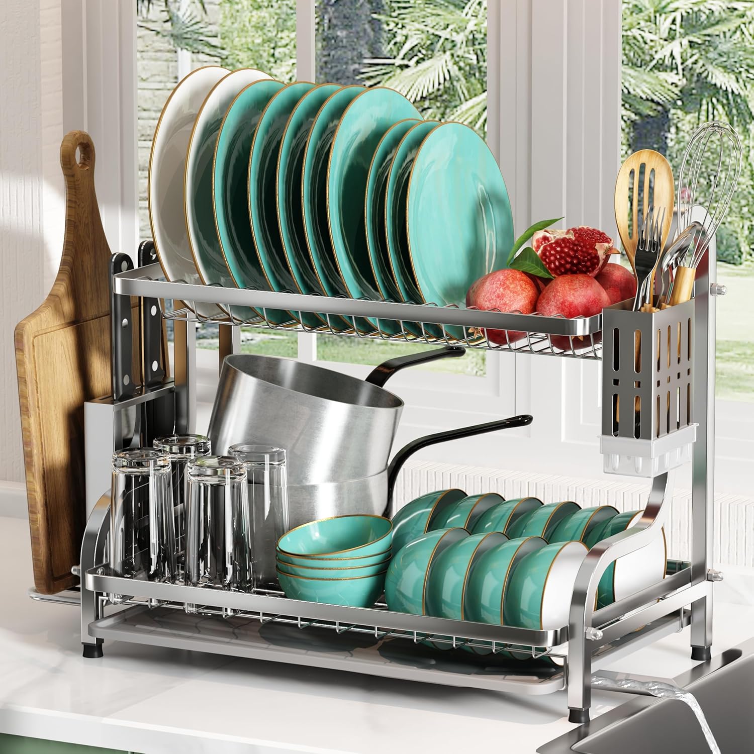 MAJALiS Stainless Steel Dish Drying Rack for Kitchen Counter, 2 Tier ...