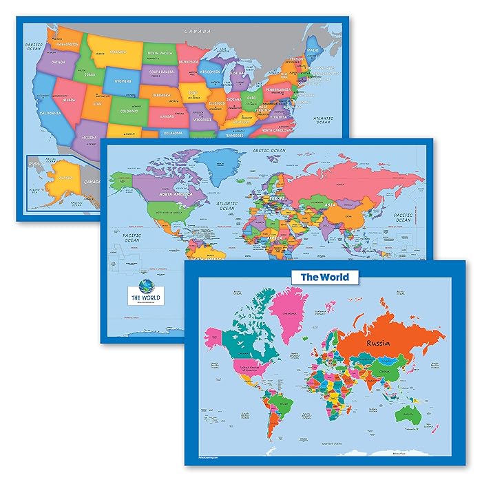 Buy 3 Pack - World Map & USA Map for Kids + Simplified World Map for ...