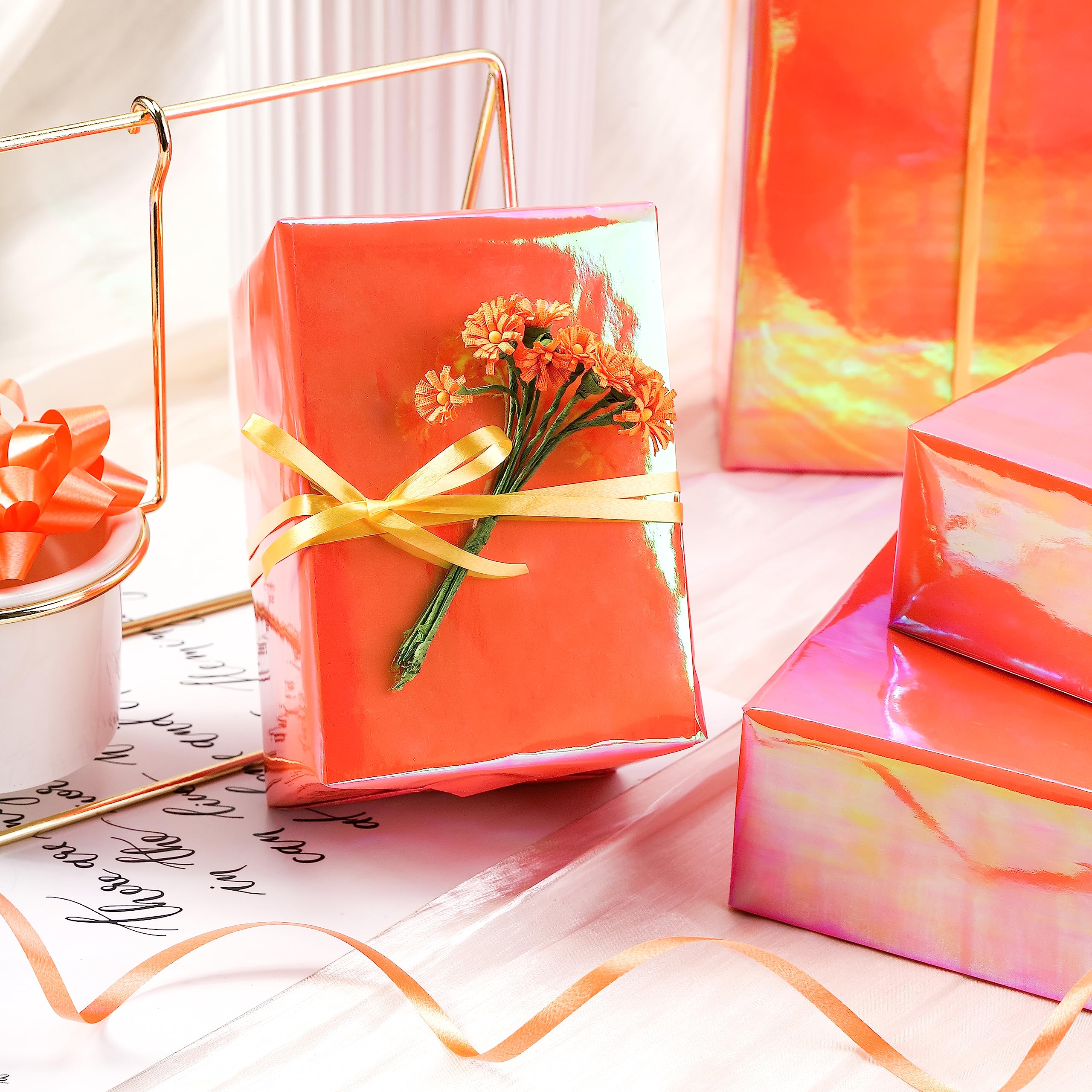 Snapklik.com : LeZakaa Orange Wrapping Paper Roll - Holographic ...