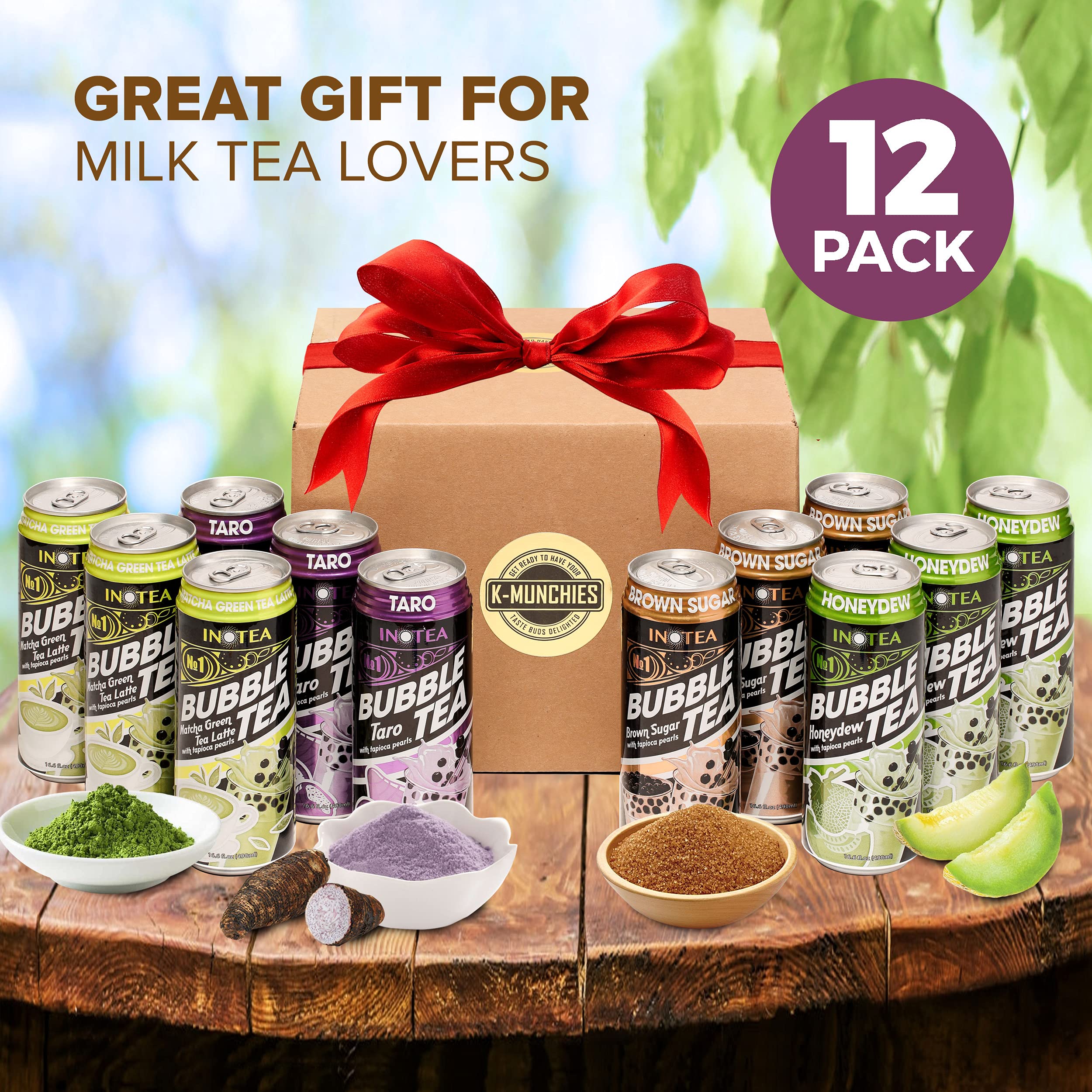K-Munchies Inotea Bubble Tea in a Can - 12 Pack Tall Canned Boba Milk ...