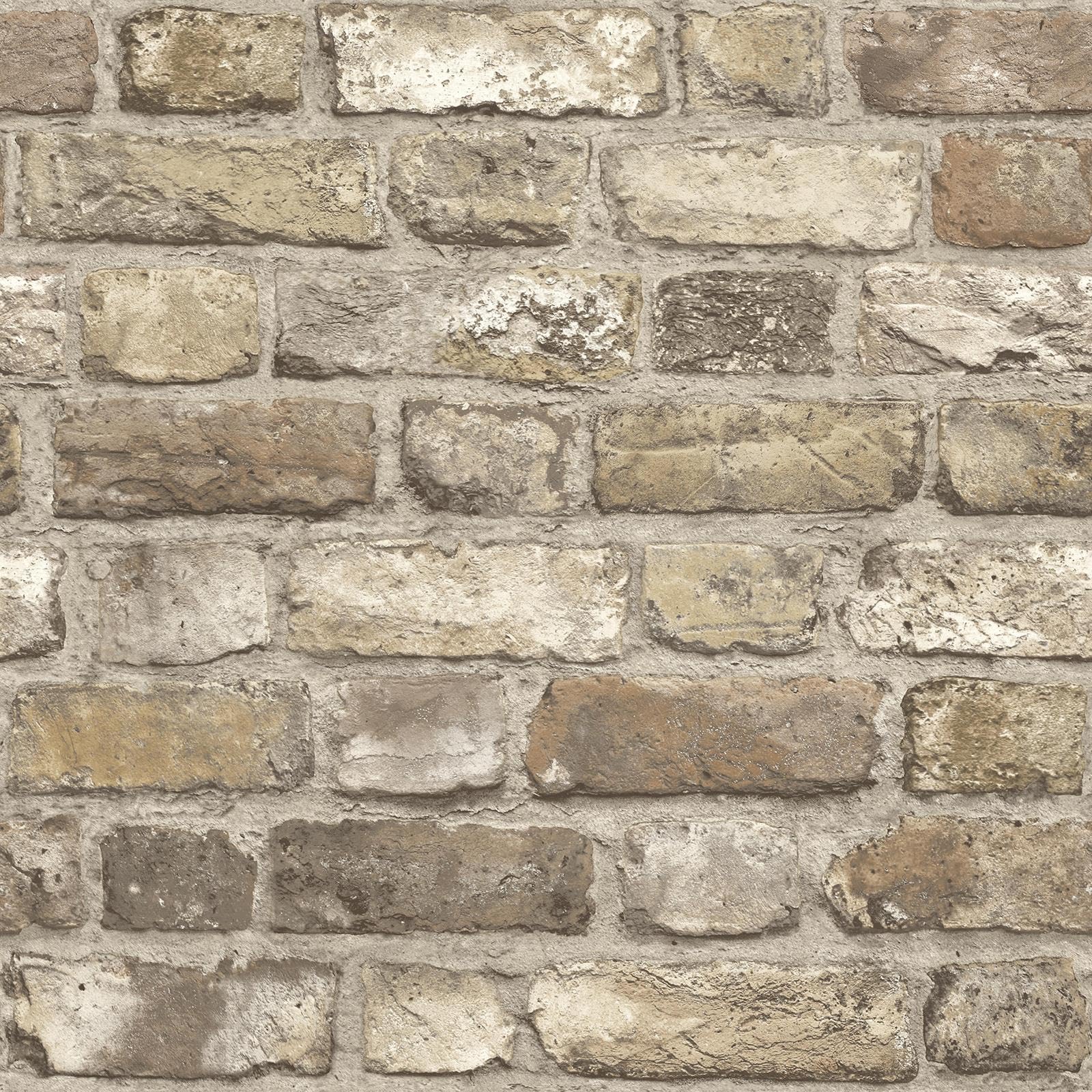 Grandeco Vintage Brick Neutral Wallpaper A28904 - Paste The Wall Faux ...