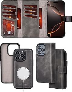 Amazon.com: Bayelon Wallet Case for iPhone 16 Pro Max 6.9", Trifold Leather Wallet, Detachable ...