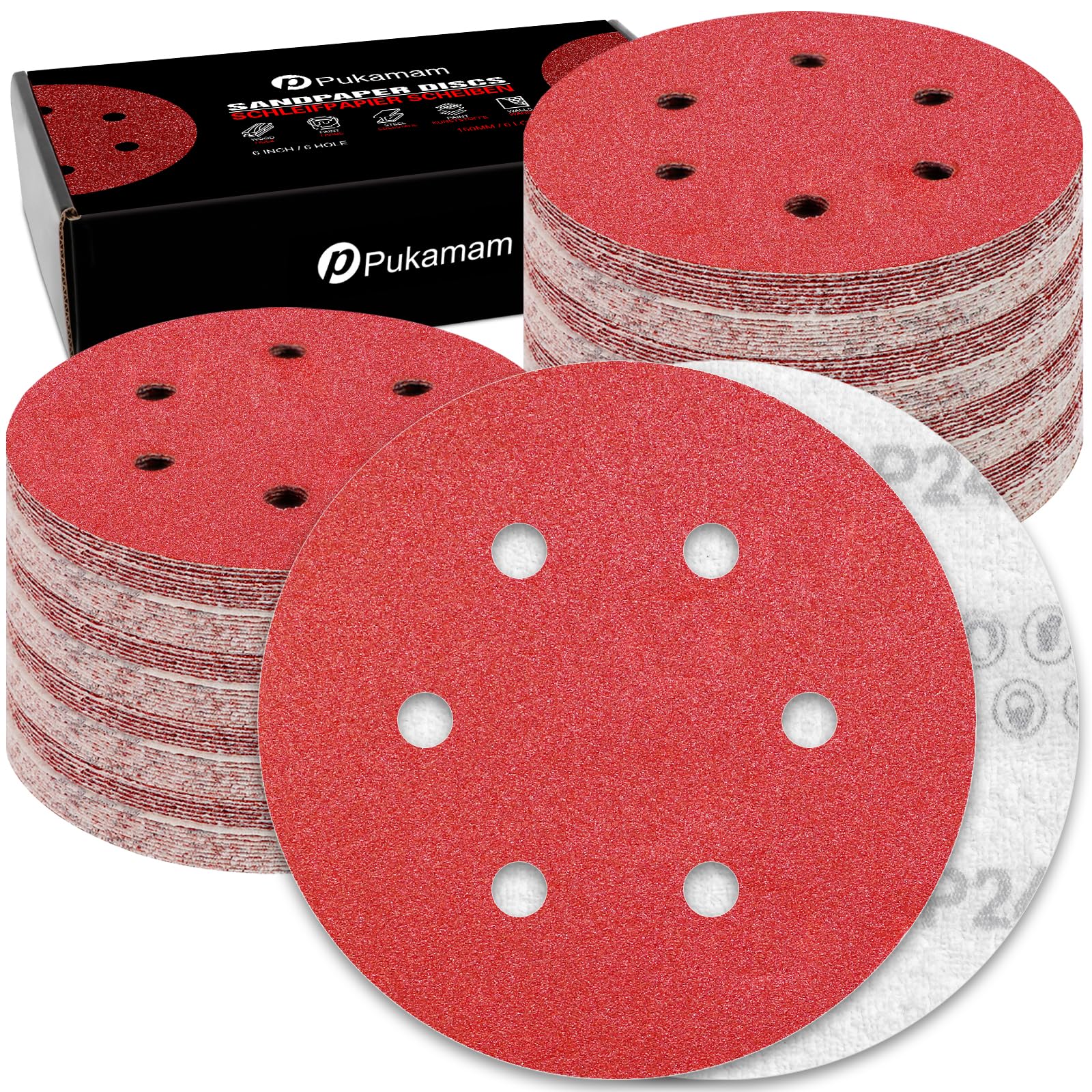 Snapklik.com : 100 Pcs 6 Inch Sanding Discs 240 Grit 6 Hole Hook And ...