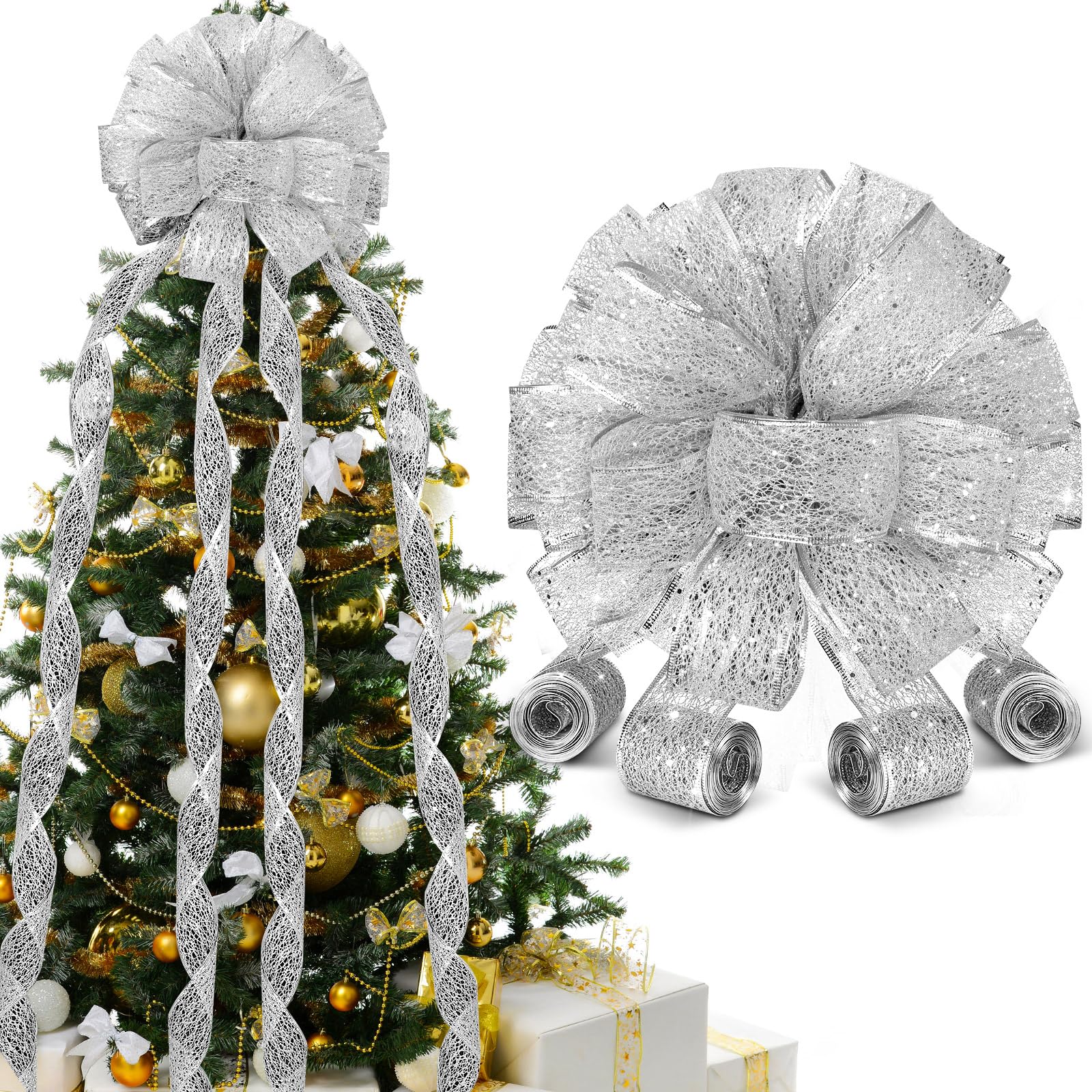 Amazon.com: Redbaker 9ft Large Christmas Tree Topper Bows Xmas Treetop ...