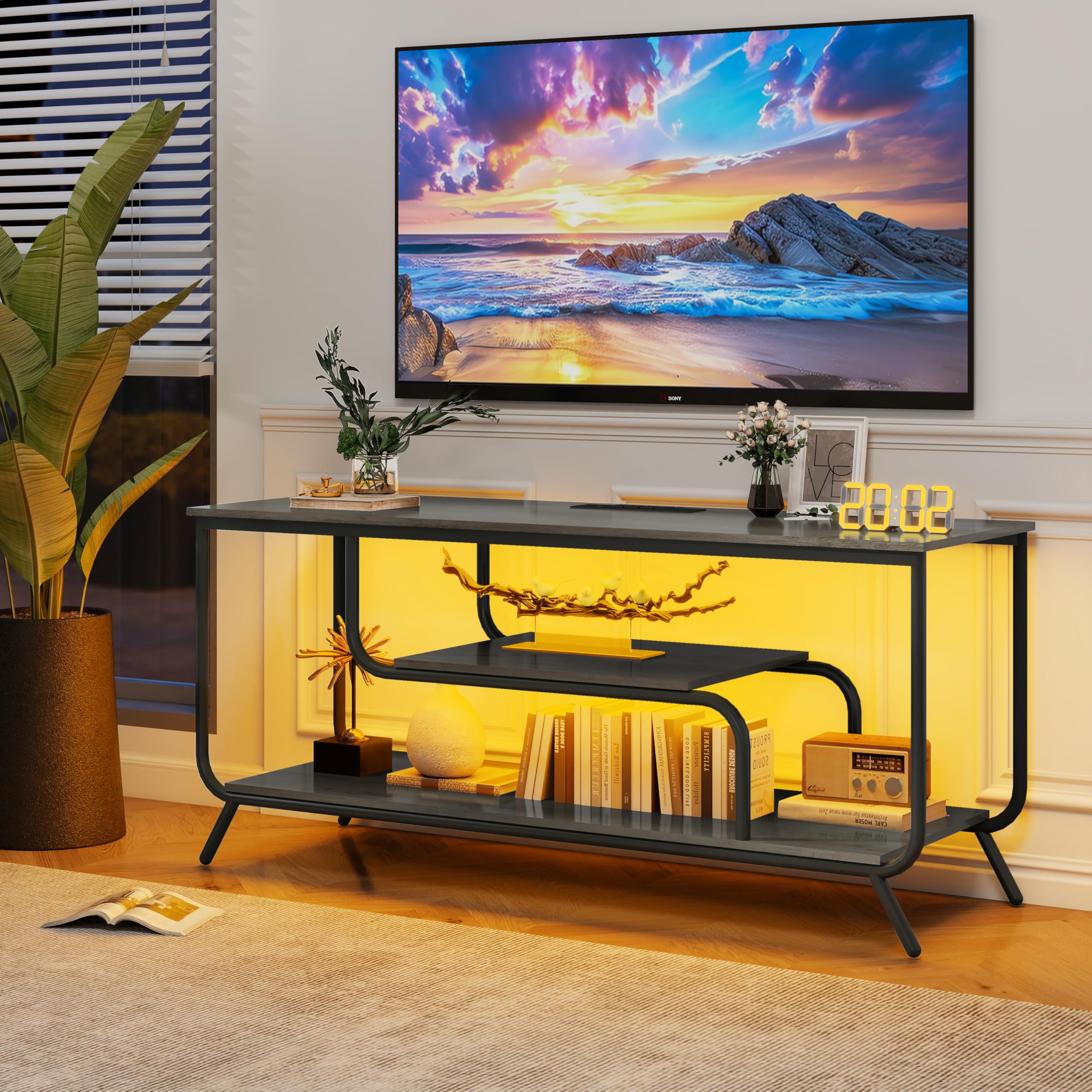 Amazon.com: Nuvollo TV Stand with Power Outlets and LED Light ...