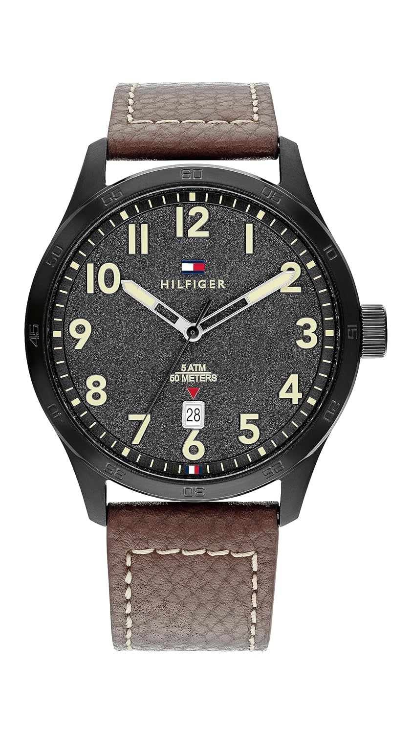 Tommy Hilfiger Quartz Analog with Black Dial Brown Leather Strap Watch ...