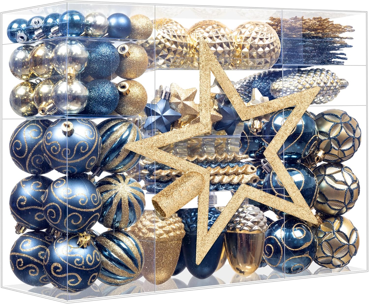 Amazon.com: 110Pcs Christmas Ball Ornaments Set, Assorted Blue and Gold ...