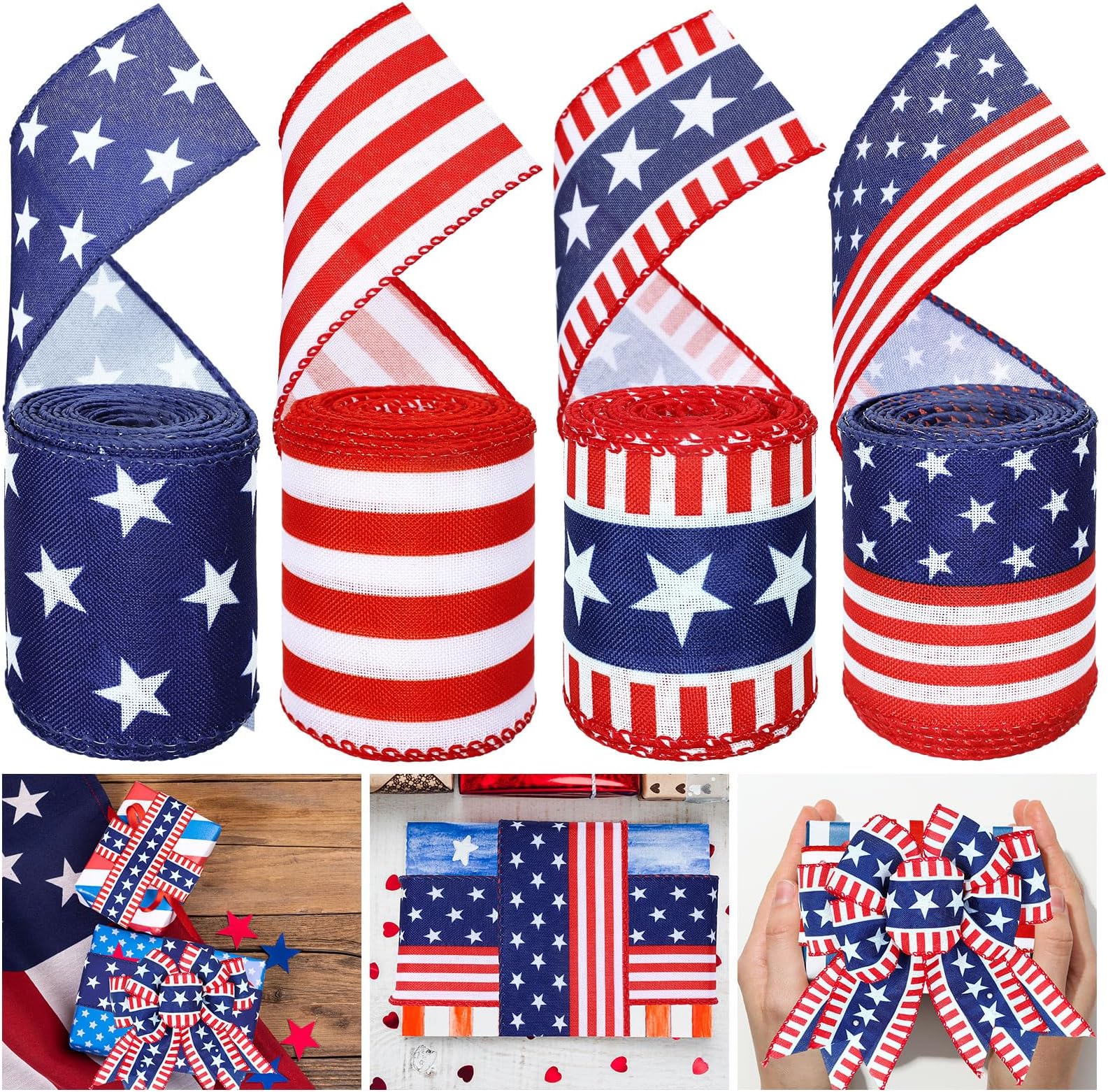 Amazon.com: Solsew 4 Rolls Patriotic Wired Ribbon 20 Yard 4th of July ...